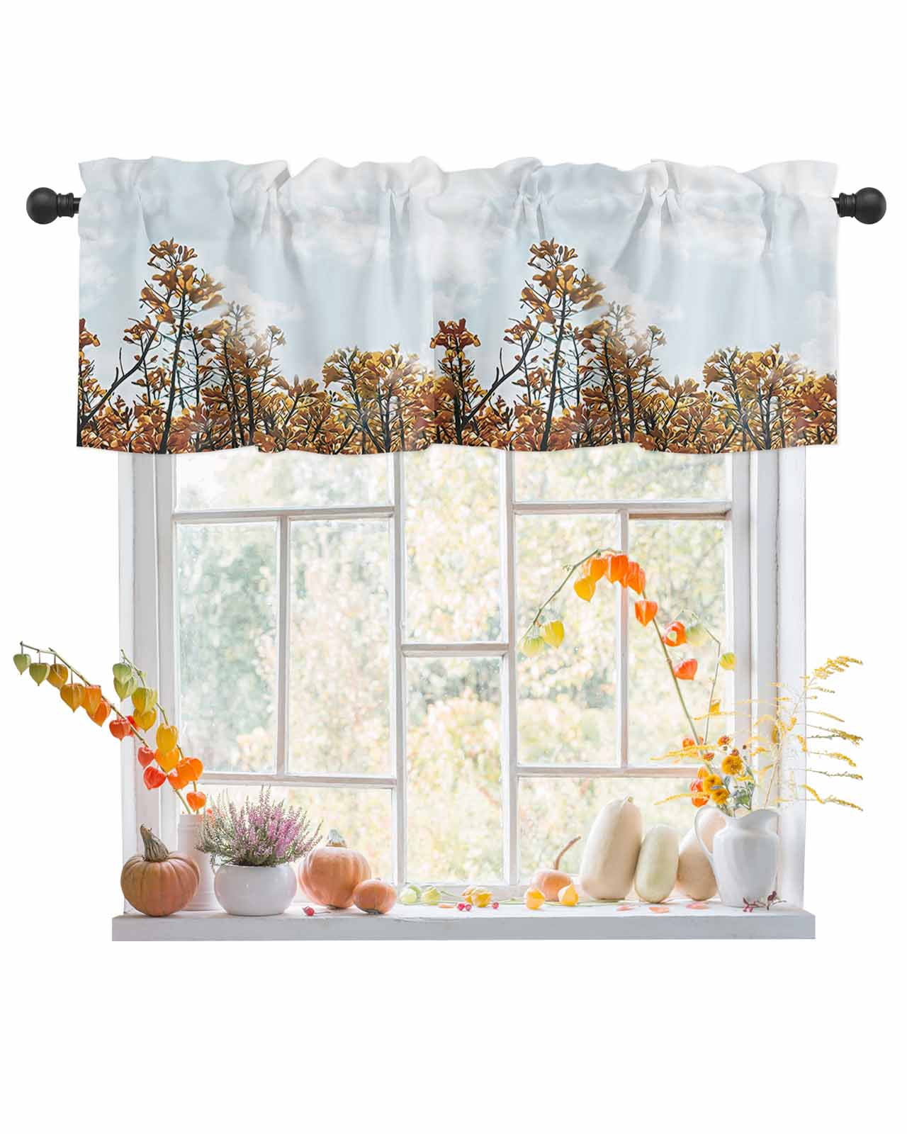 Rod Pocket Window Valances Farmhouse Wild Flower Field Short Kitchen ...