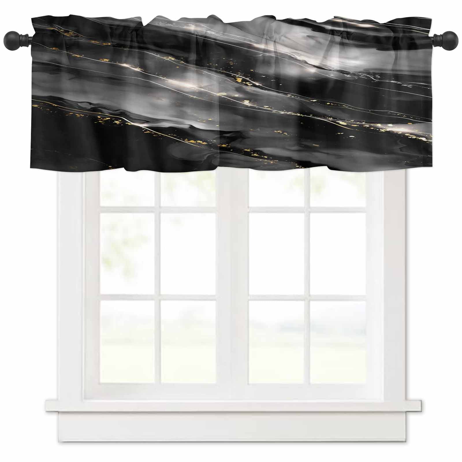 Rod Pocket Window Valances Retro Black Abstract Marble Texture Short ...