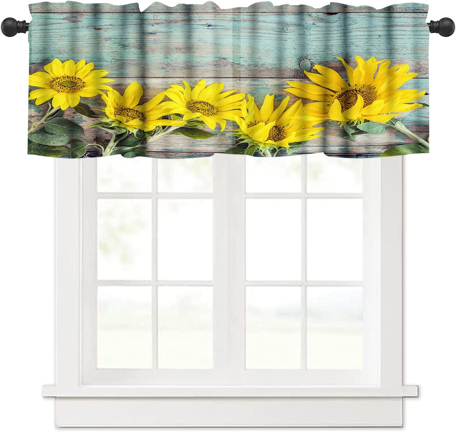 Rod Pocket Window Valances, Rustic Sunflower Kitchen Short Curtain ...