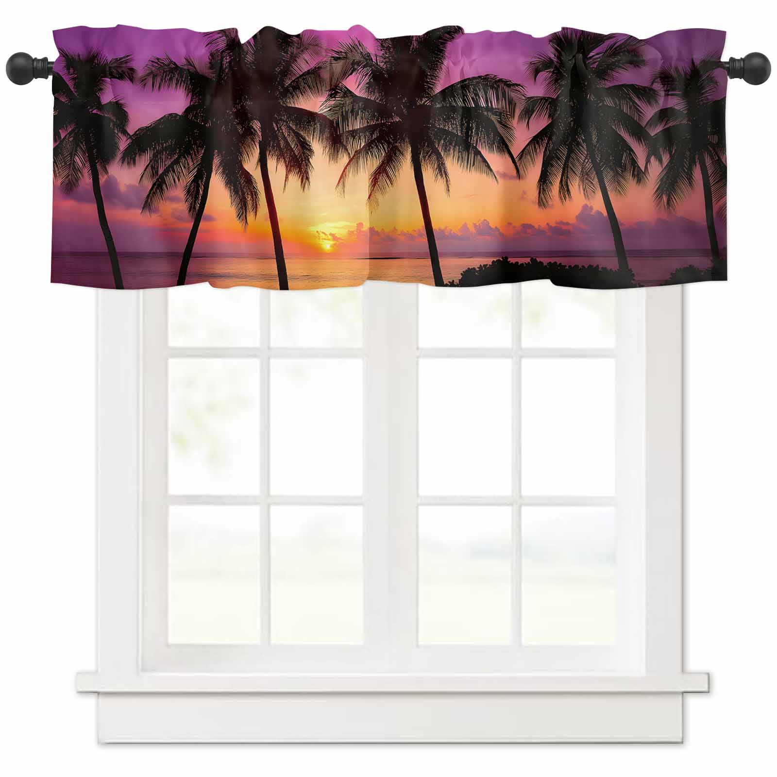 Rod Pocket Window Valances Seaside Coconut Tree Beach Sunset Short ...