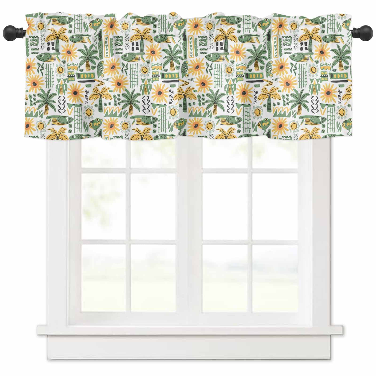Rod Pocket Window Valances Summer Green Tree Sunflower Fish Short ...