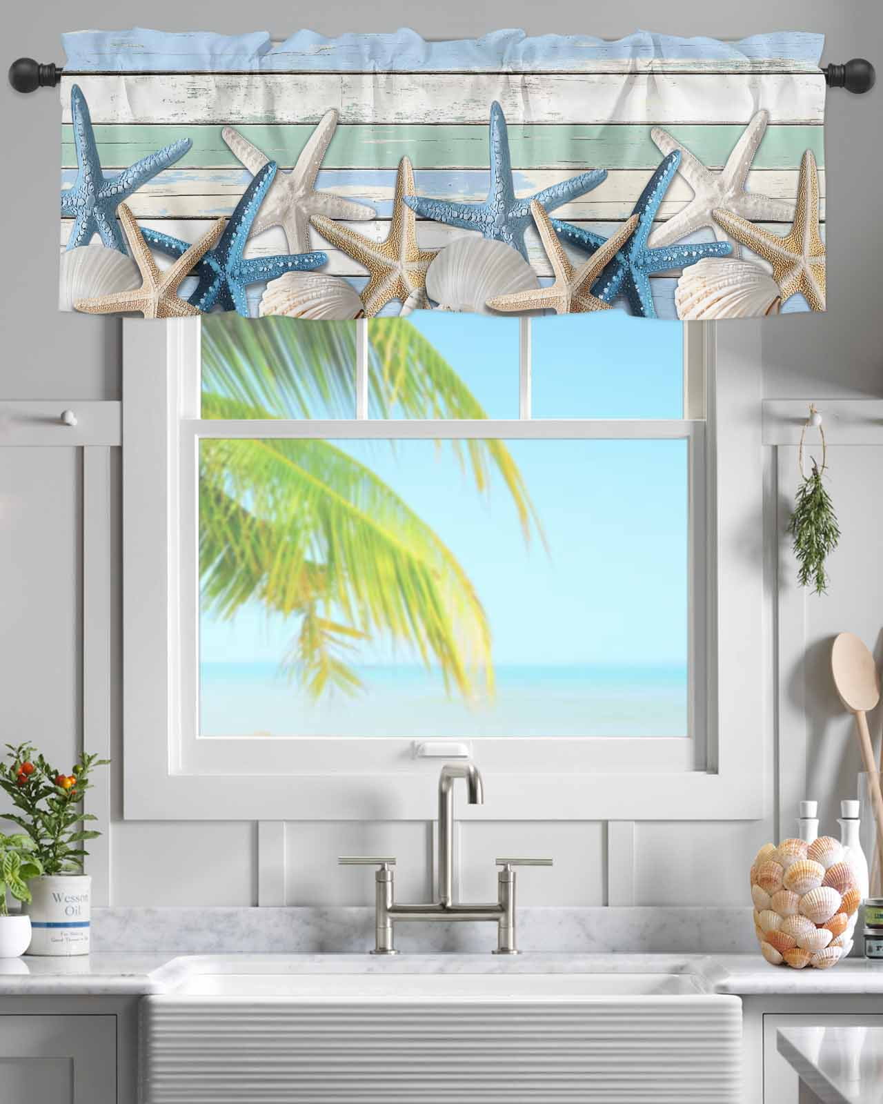 Rod Pocket Window Valances Summer Ocean Shell Colorful Starfish Short ...