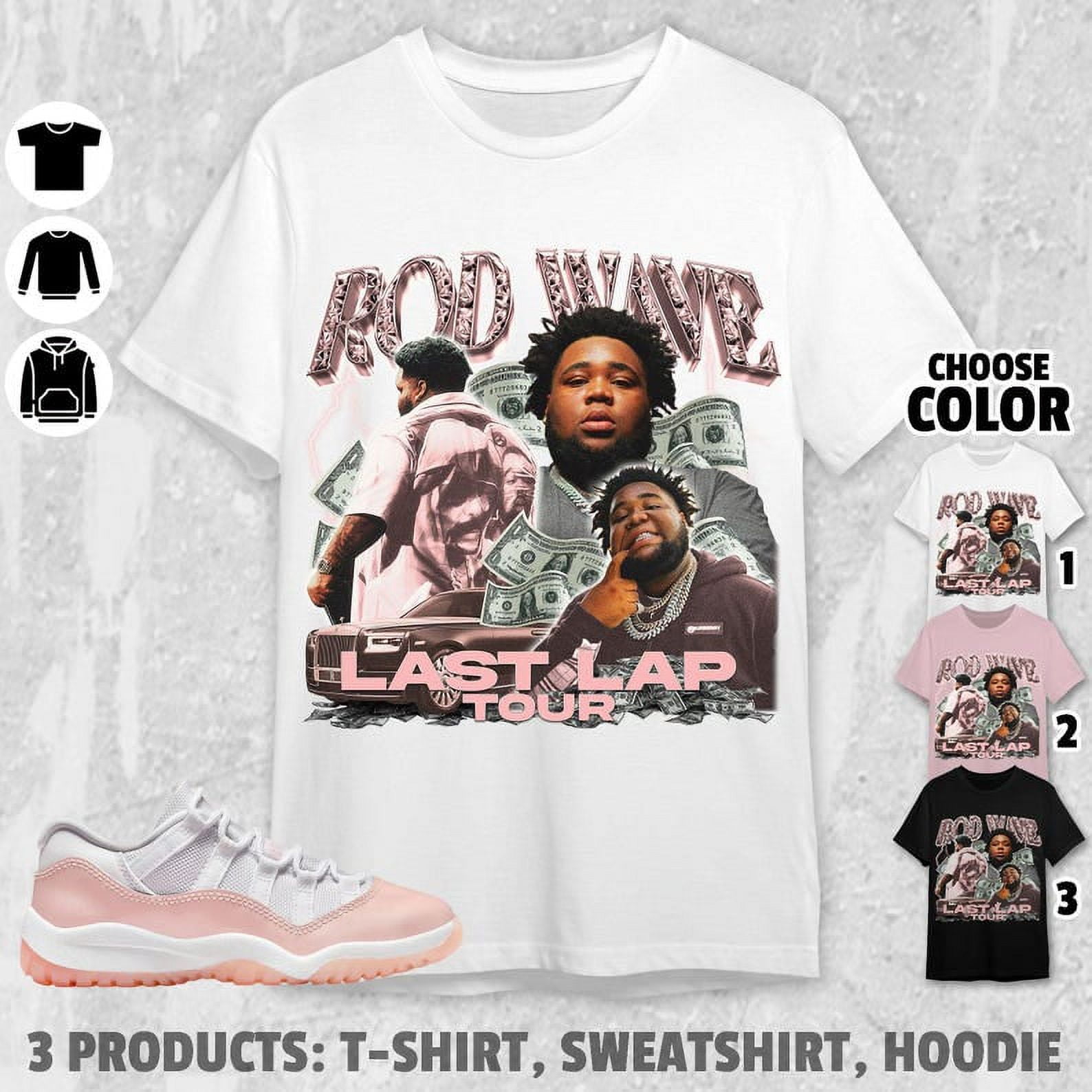 Rod Wave, AJ 11 Low Legend Pink Unisex T-Shirt, Last Lap Tour Tees, Hip ...