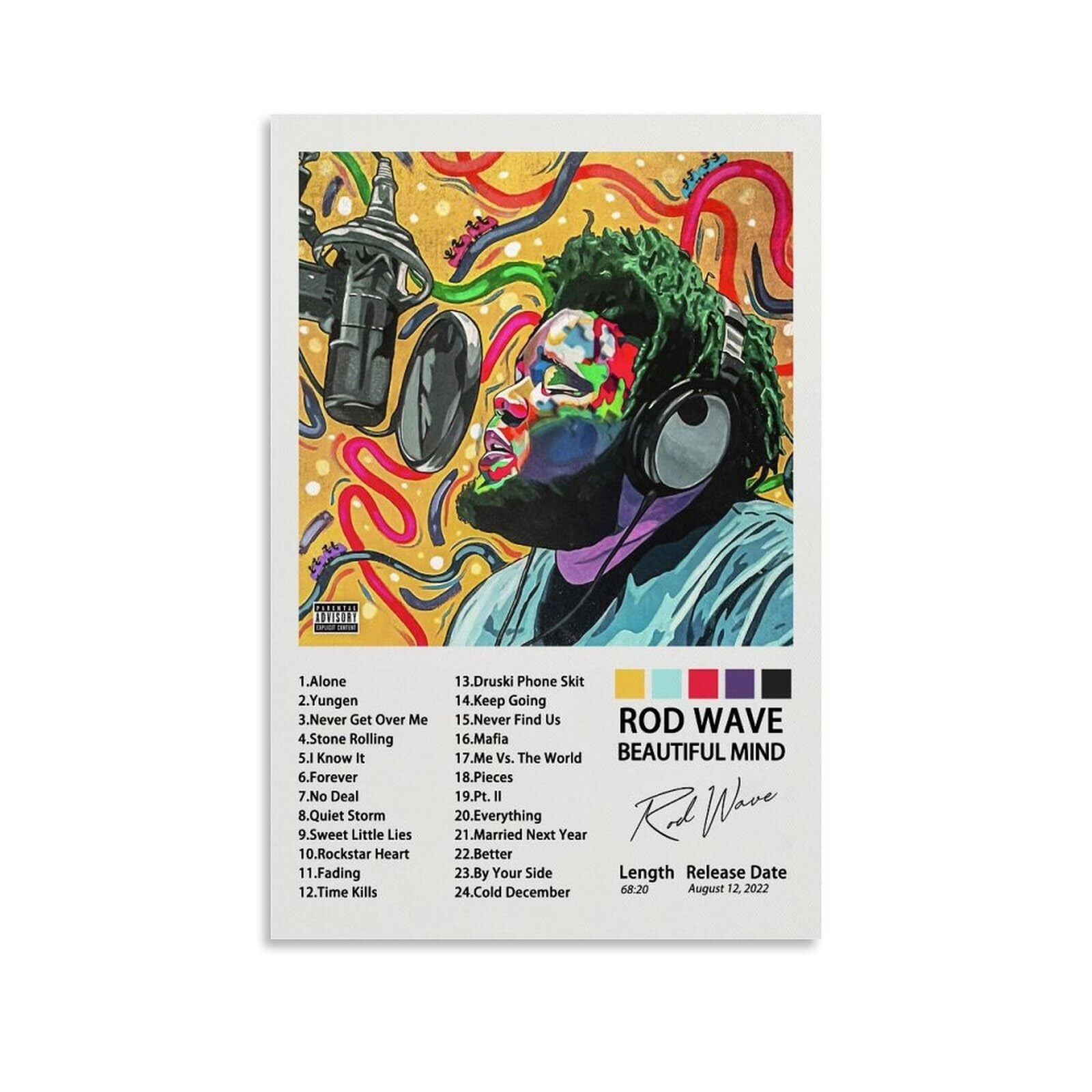 Rod Wave Poster Beautiful Mind Album Poster Poster Canvas 90s Wall Art ...