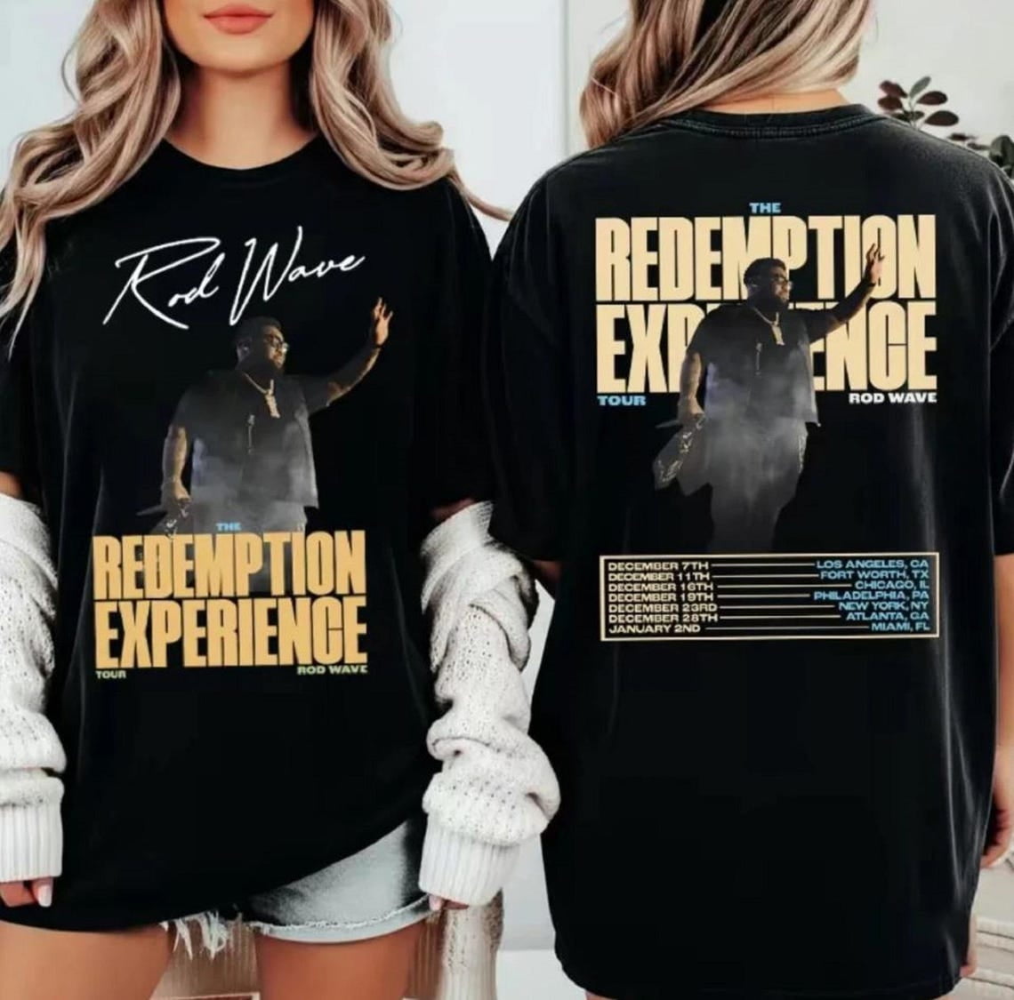 Rod Wave The Redemption Experience Tour 2025 2026 Concert 2 Sided Shirt ...