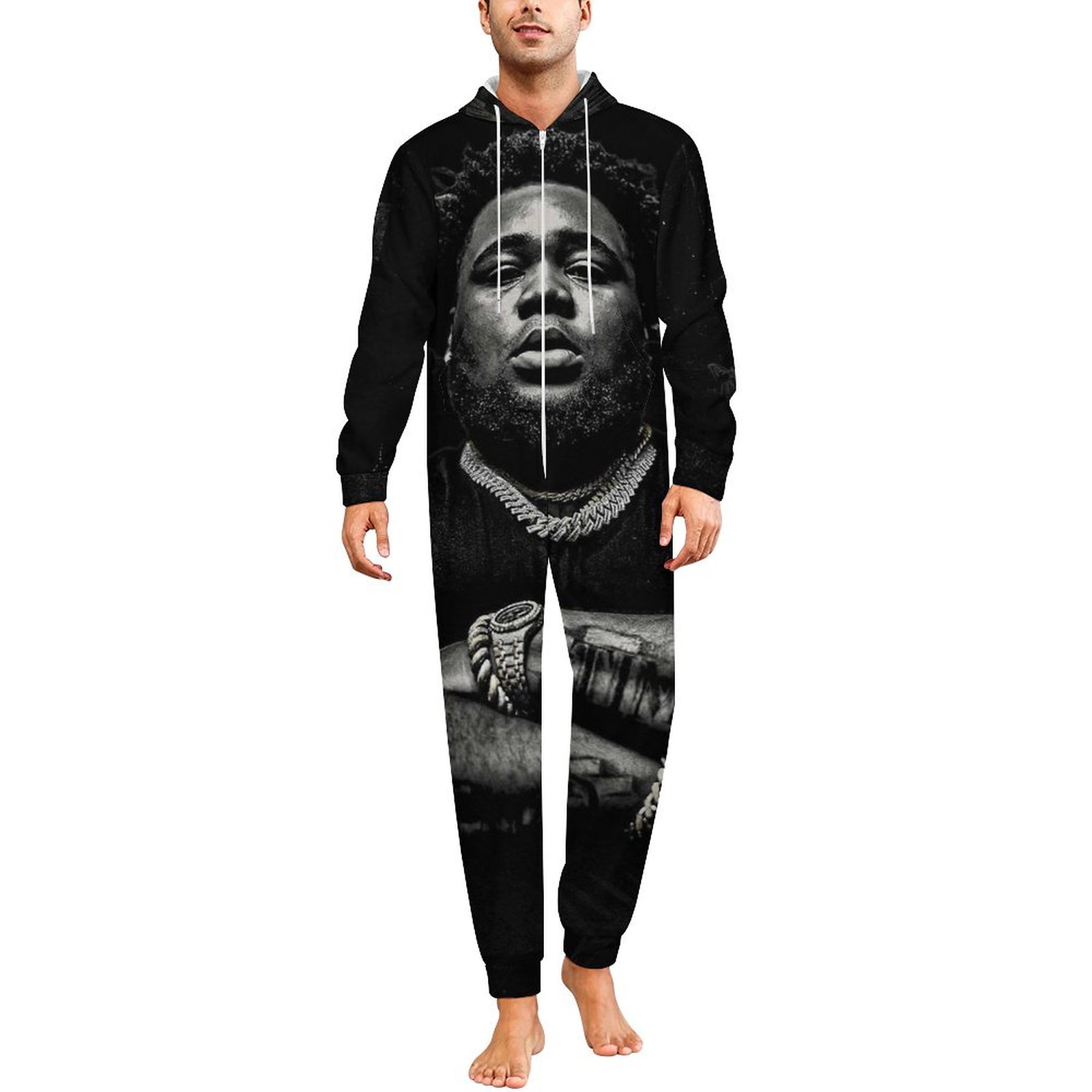 Rod Wave Women Men Pajamas Zipper Onesie Jumpsuit Hooded One Piece ...