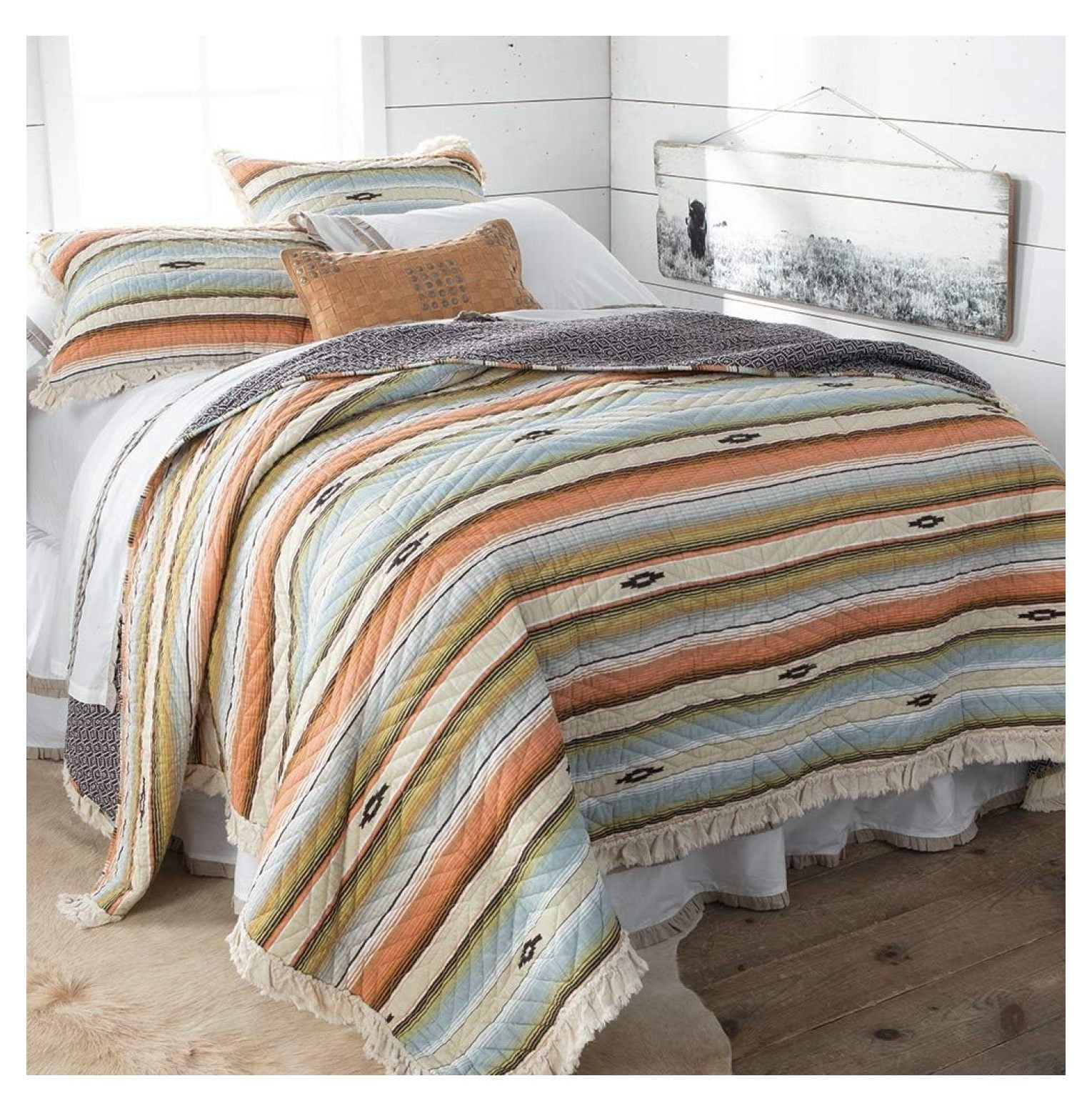 Rod's Painted Desert (Quilt Set) Southwest Aztec Ruffle - Blue, Orange ...