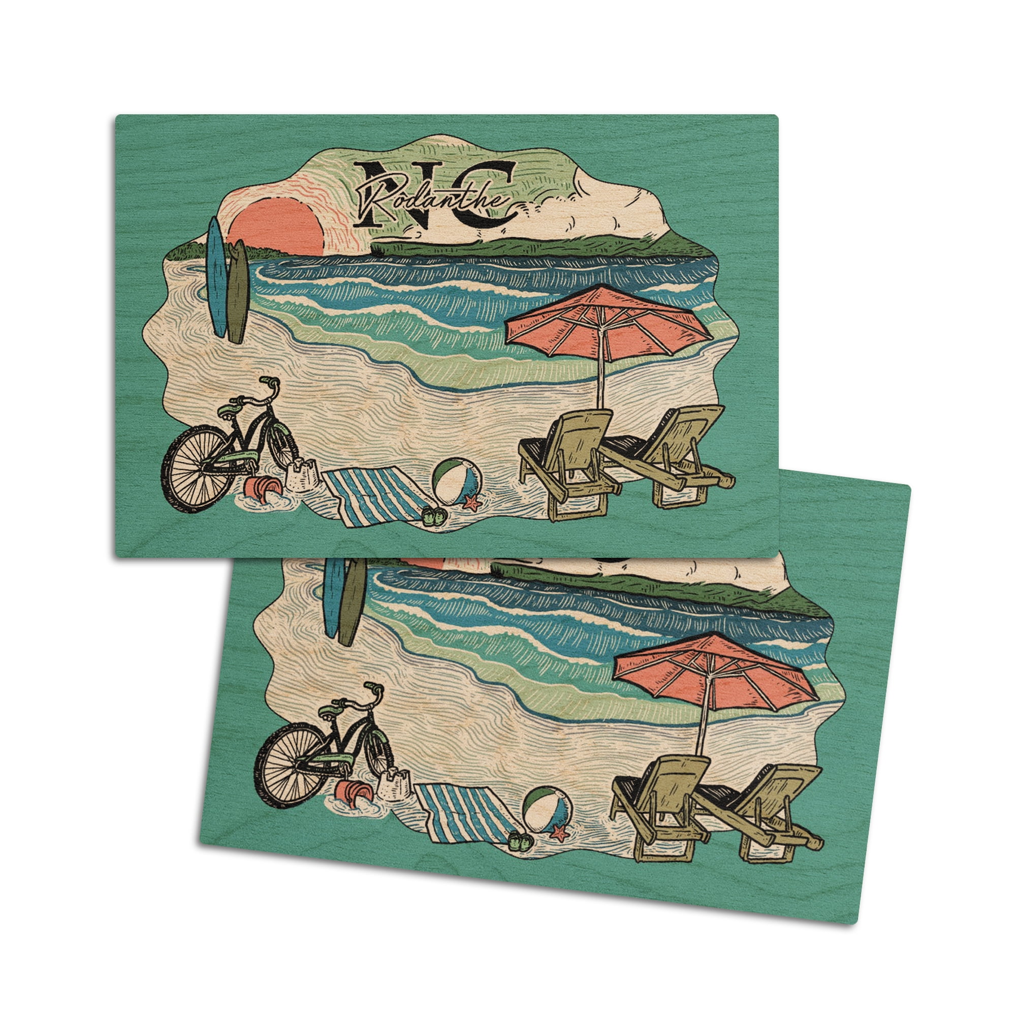 Rodanthe, North Carolina, Beach Scene, Sketch, Contour (4x6 Birch Wood ...