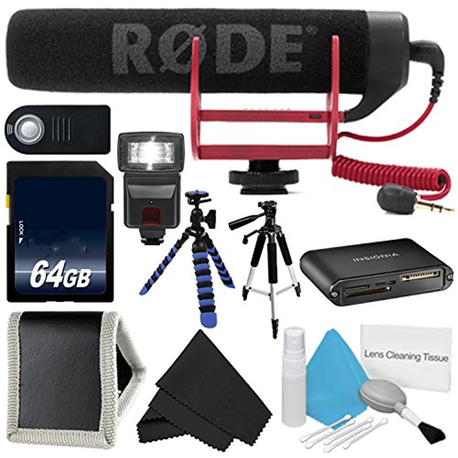 Rode VideoMic GO VIDEOMIC-GO + External Flash + 64GB SDXC Class 10 ...