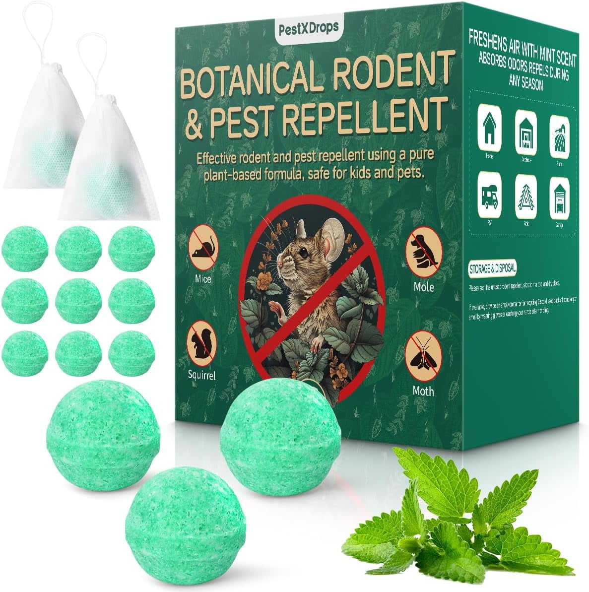 Rodent Mouse Repellent 14 pcs, Peppermint Oil Moth Balls for Mice Rats ...