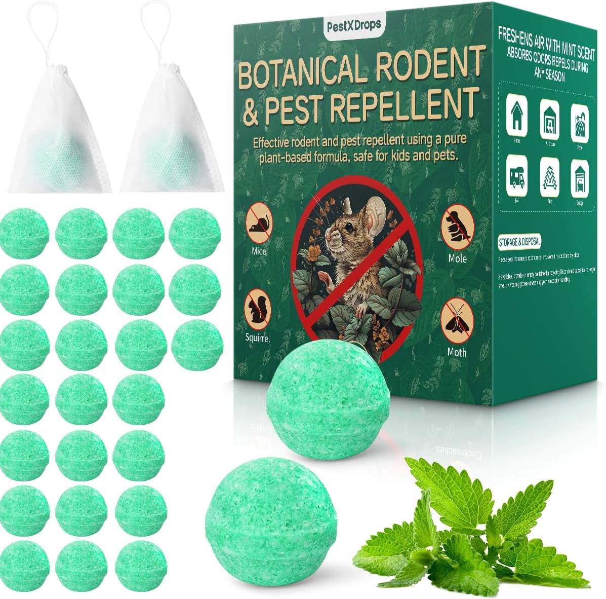 Rodent Mouse Repellent 28 pcs, Peppermint Oil Moth Balls for Mice Rats ...