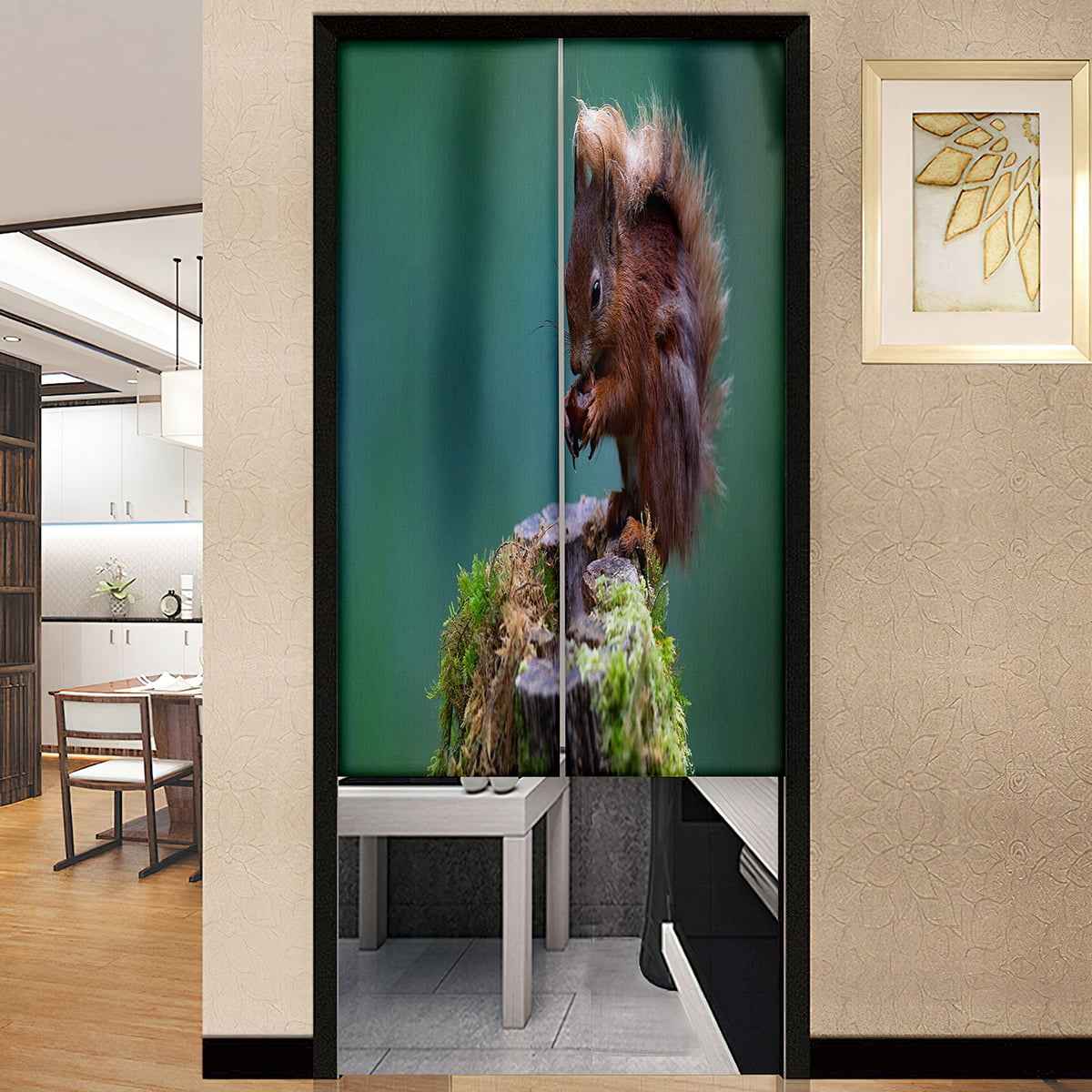 Rodents Squirrels Moss Tree Stump Door Curtain Chinese Panel Japanese ...