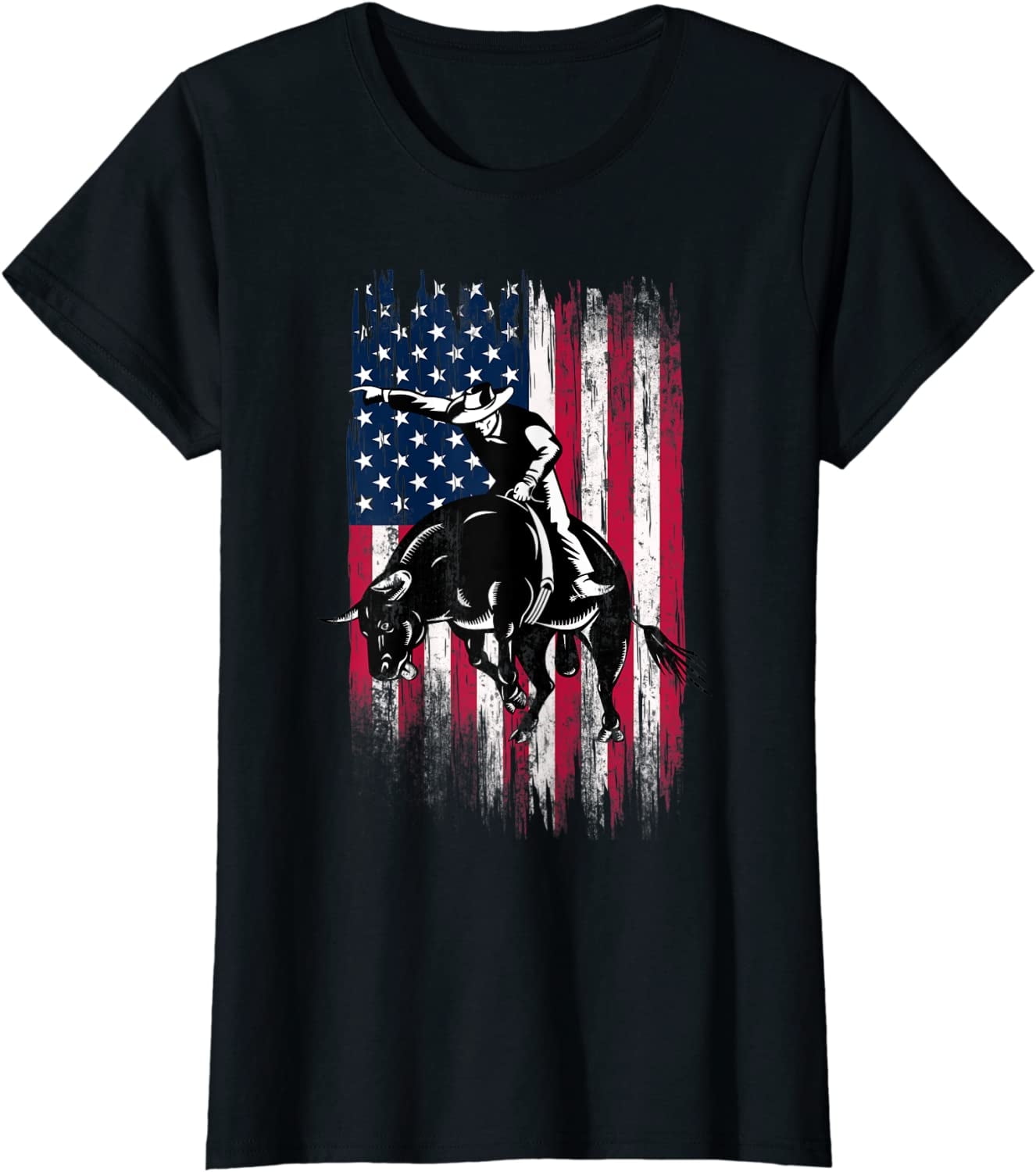 Rodeo Bull Rider Patriotic American Flag Cowboys T-Shirt Men Women ...