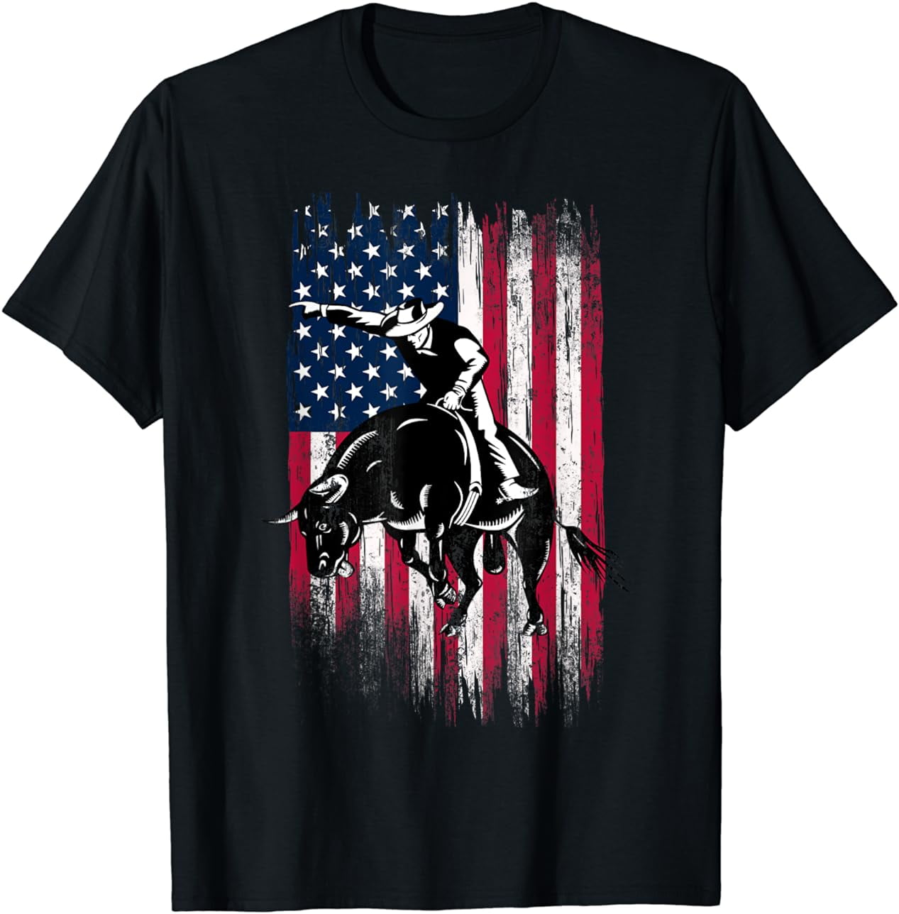 Rodeo Bull Rider Patriotic American Flag Cowboys T-Shirt - Walmart.com
