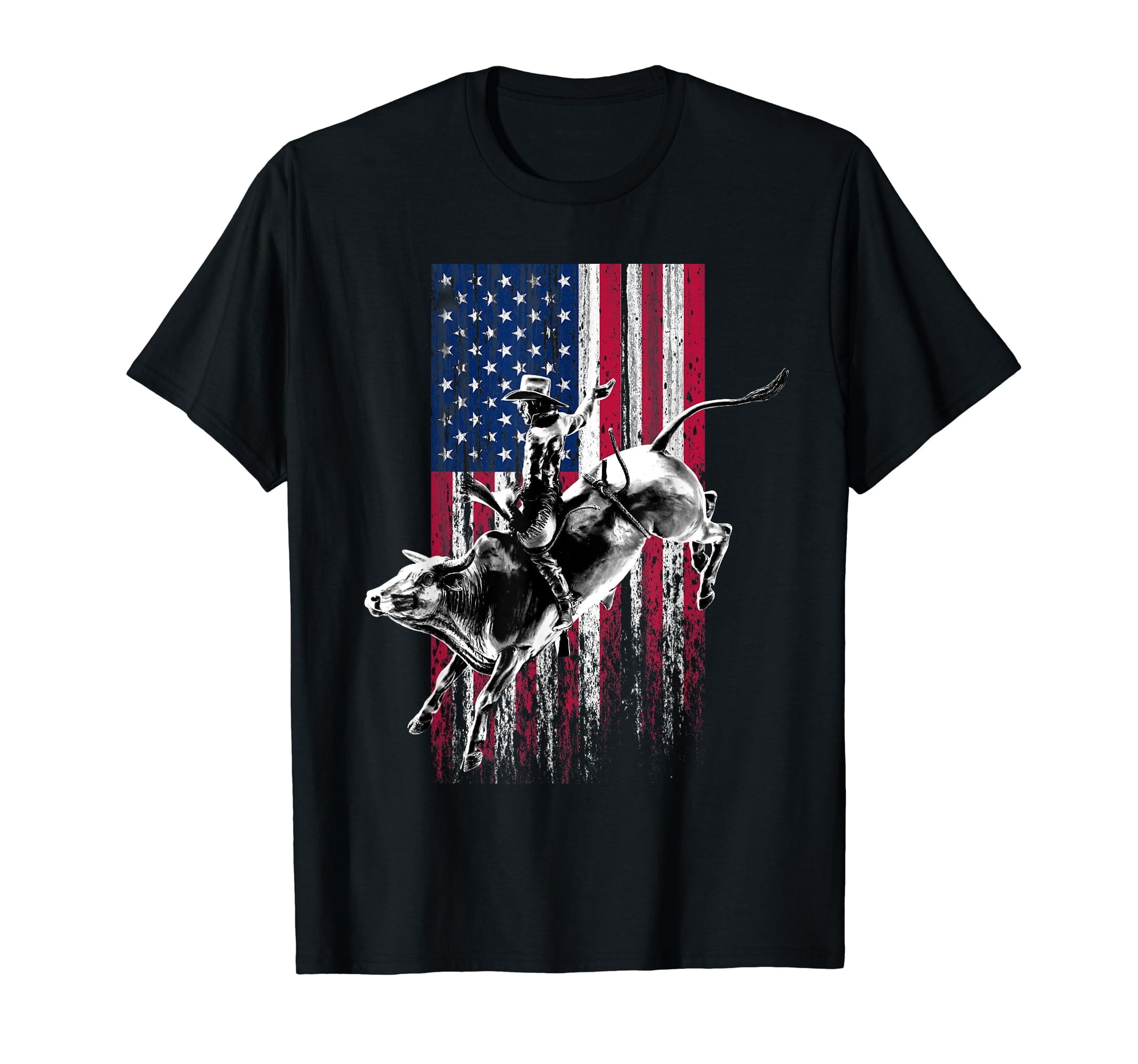 Rodeo Bull Rider Patriotic American Flag T-Shirt for Cowboys - Walmart.com