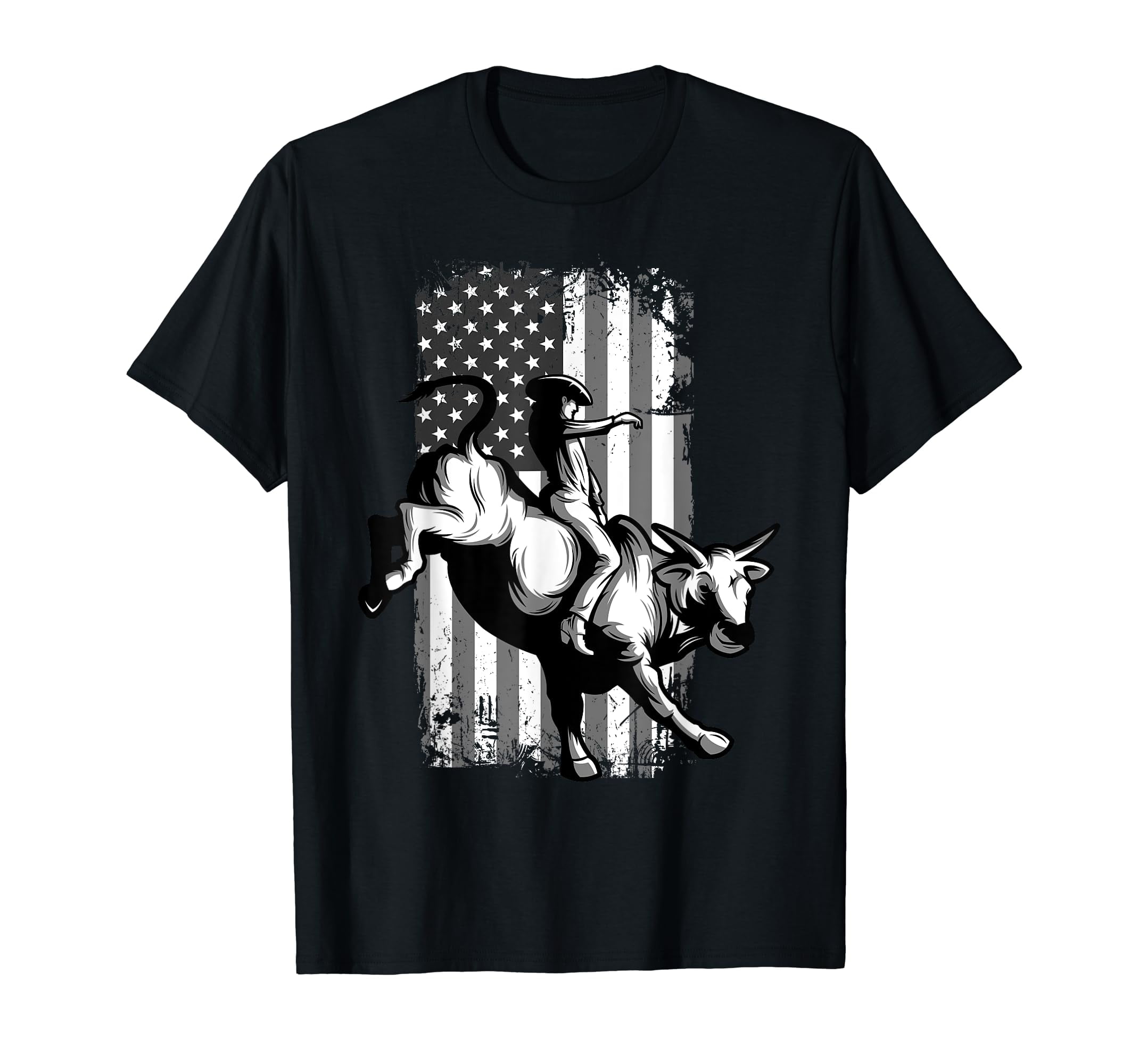 Rodeo Bull Rider Patriotic American USA Flag For Cowboys T-Shirt ...