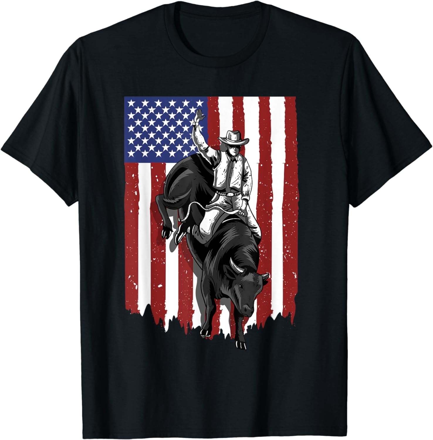 Rodeo Bull Rider Patriotic American USA Flag For Cowboys T-Shirt ...