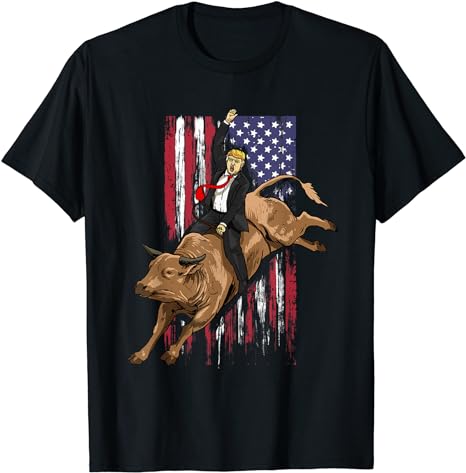 Rodeo Bull Rider Trump American Flag Cowboy Bull Riding T-Shirt ...