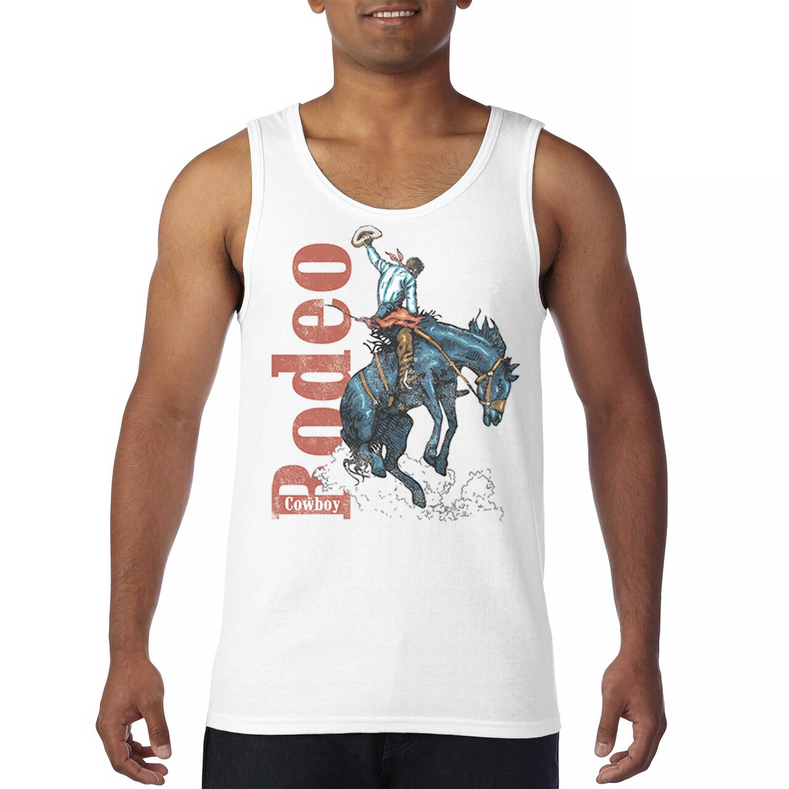Rodeo Cowboy Bucking Bronco Tank Top Vintage Horse Rider Arena Country American Not My First ...