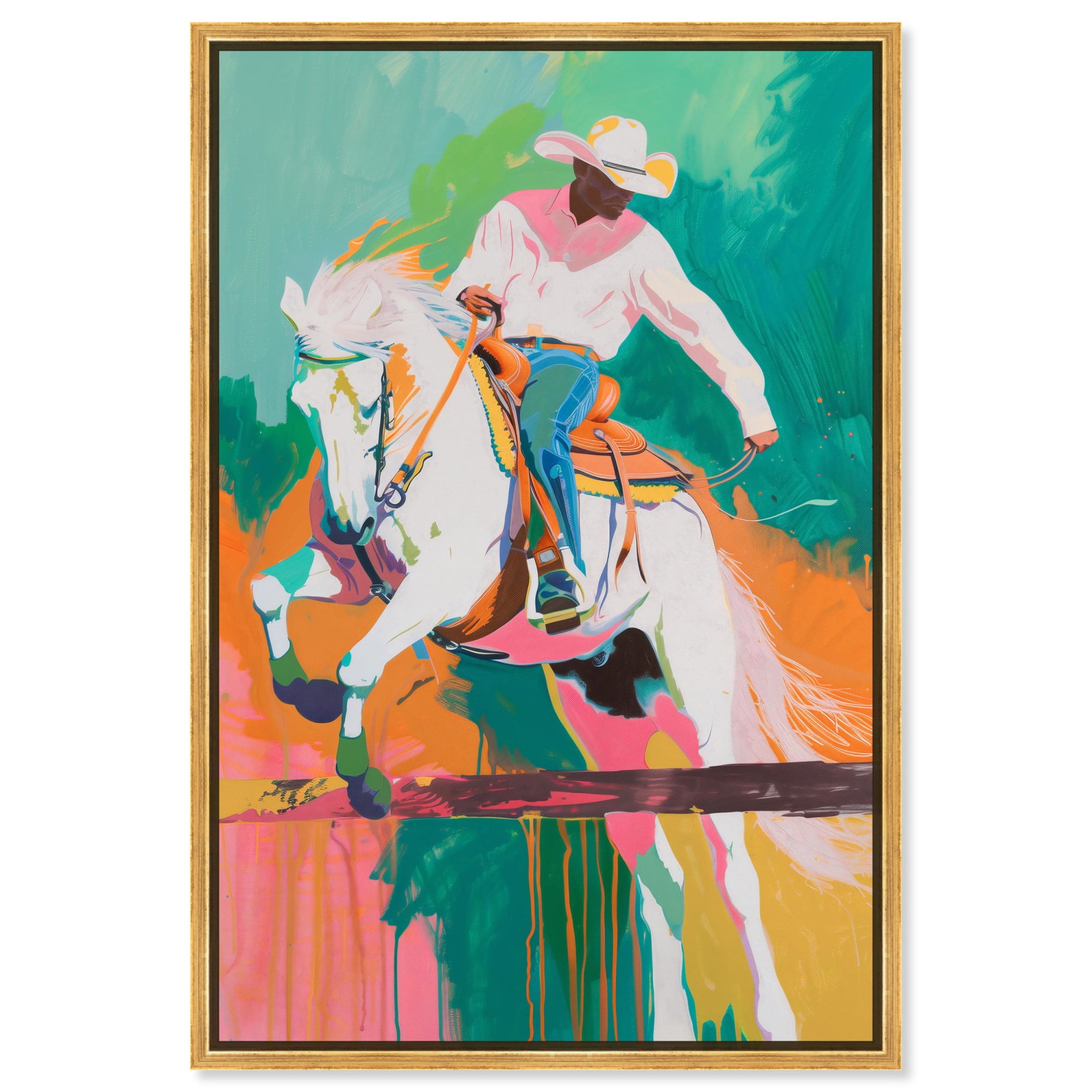 Rodeo Cowboy Canvas Trendy Western Print by Art Remedy, Gold Frame, 30 ...