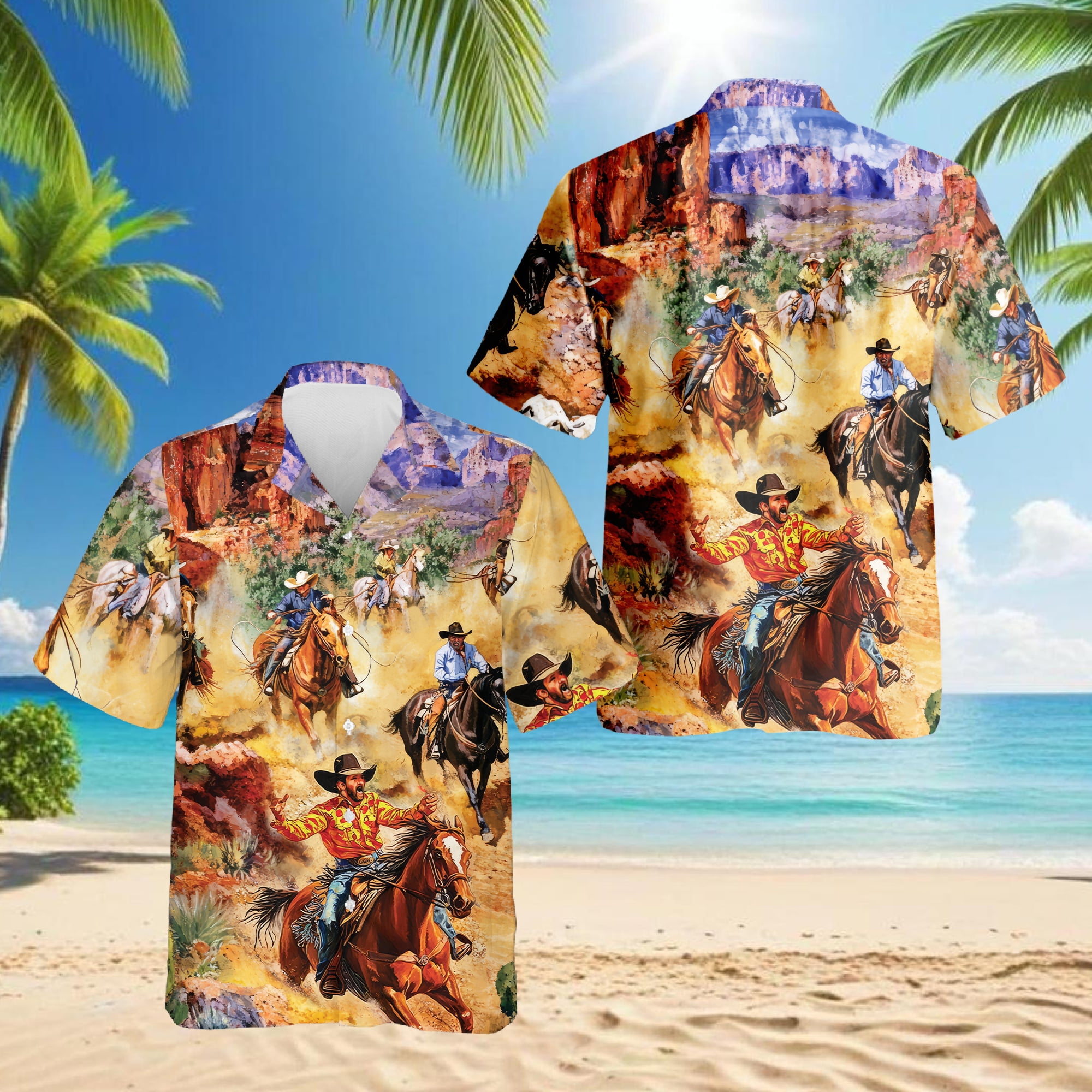 Rodeo Cowboy Hawaiian Shirt for Men, Western Style, Button Down Summer ...