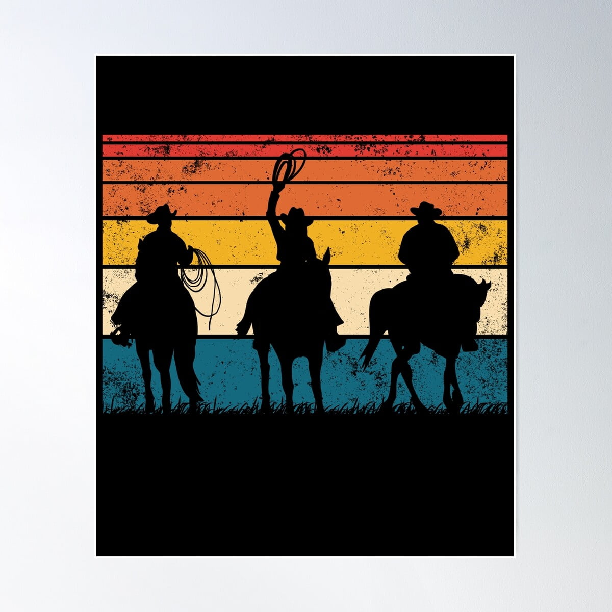 Rodeo Cowboy Horse Wranglers Retro Sunset Cowboy Gear Poster Wall Art ...