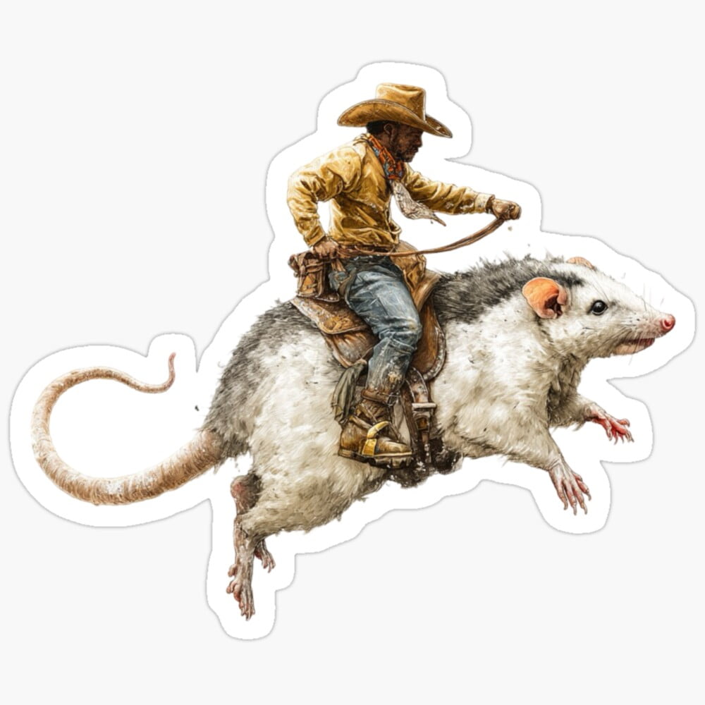 Rodeo Cowboy Riding Possum Stickerphone Decal Water Bottle Stickers ...