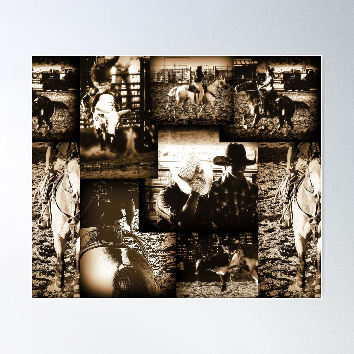 Rodeo Cowboy Rustic Country Western Collage Poster Wall Art, Modern ...