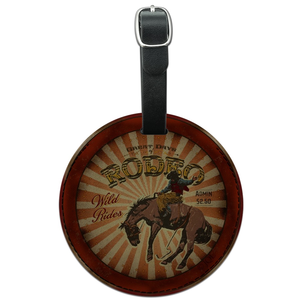 Rodeo Cowboy Vintage Horse Riding Bucking Round Leather Luggage Card ...