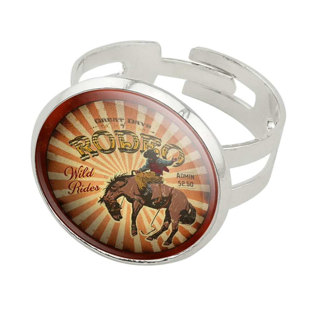 Rodeo Cowboy Vintage Horse Riding Bucking Silver Plated Adjustable ...