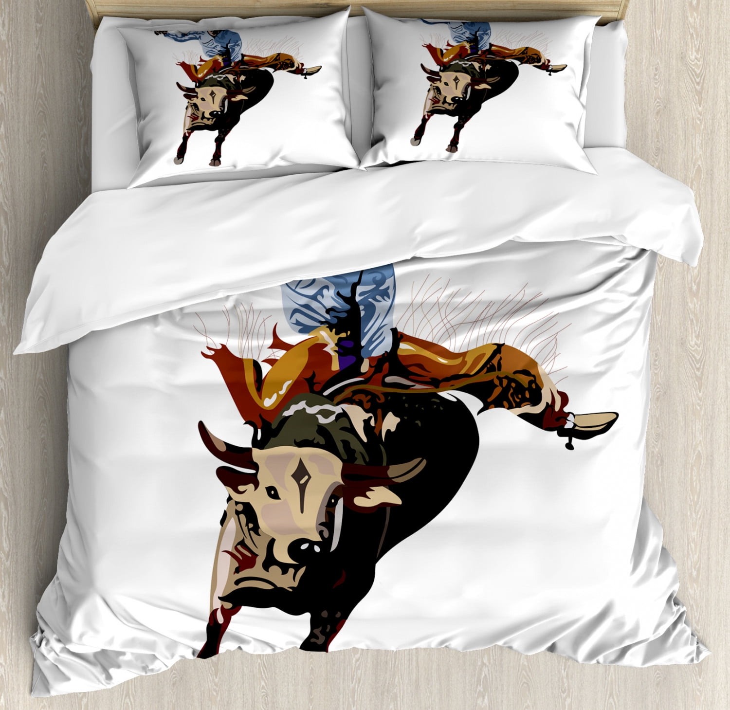 Rodeo Duvet Cover Set Queen Size, Yea Haw Cowboy Bucking Bull Western ...
