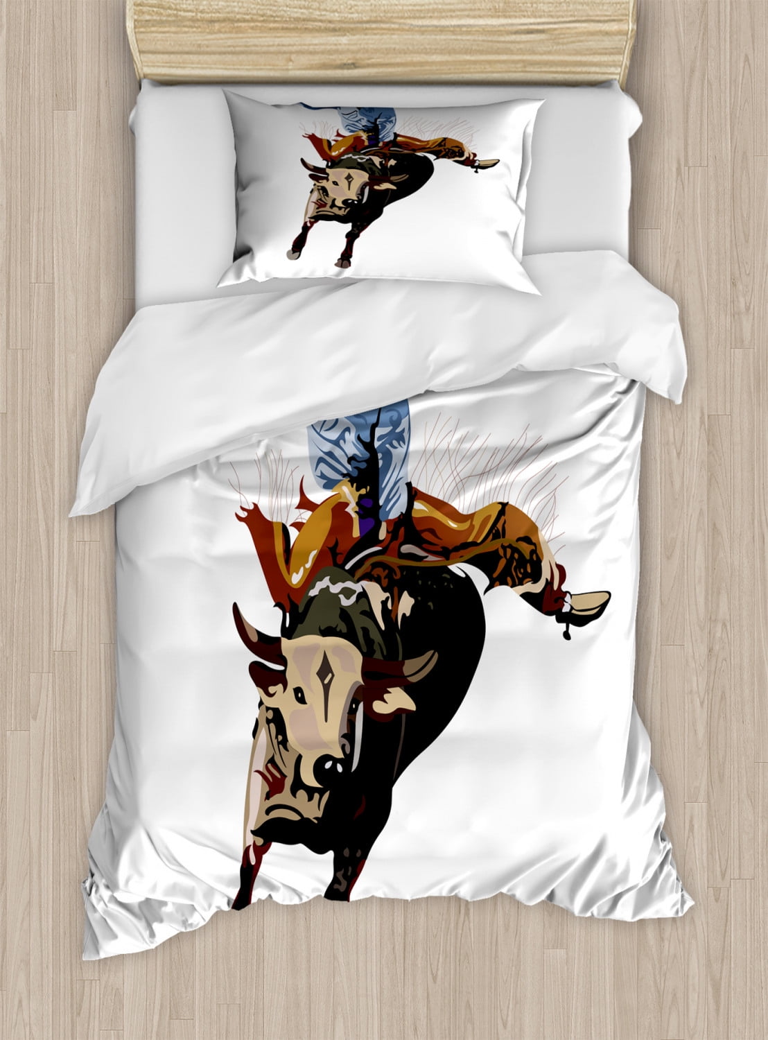 Rodeo Duvet Cover Set Twin Size, Yea Haw Cowboy Bucking Bull Western ...