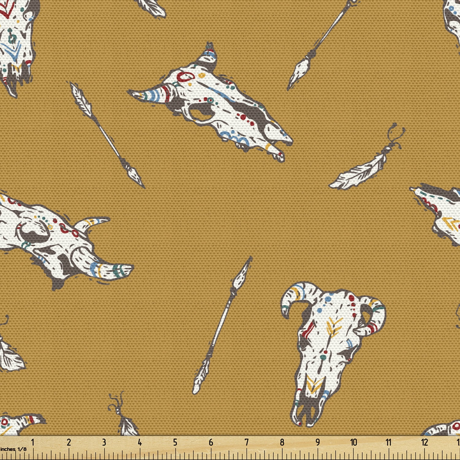 Ambesonne Rodeo Fabric by the Yard Upholstery, Cow Skulls Arrows ...