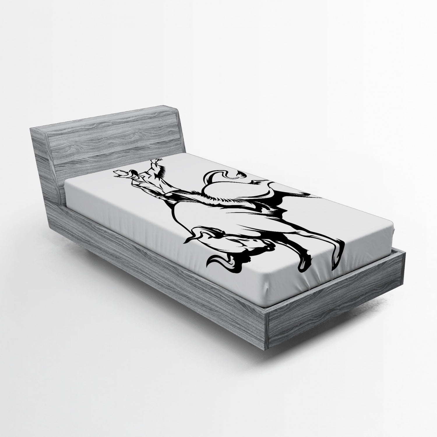Rodeo Fitted Sheet, Cowboy Riding a Wild Bull Minimalist Folklore Old ...