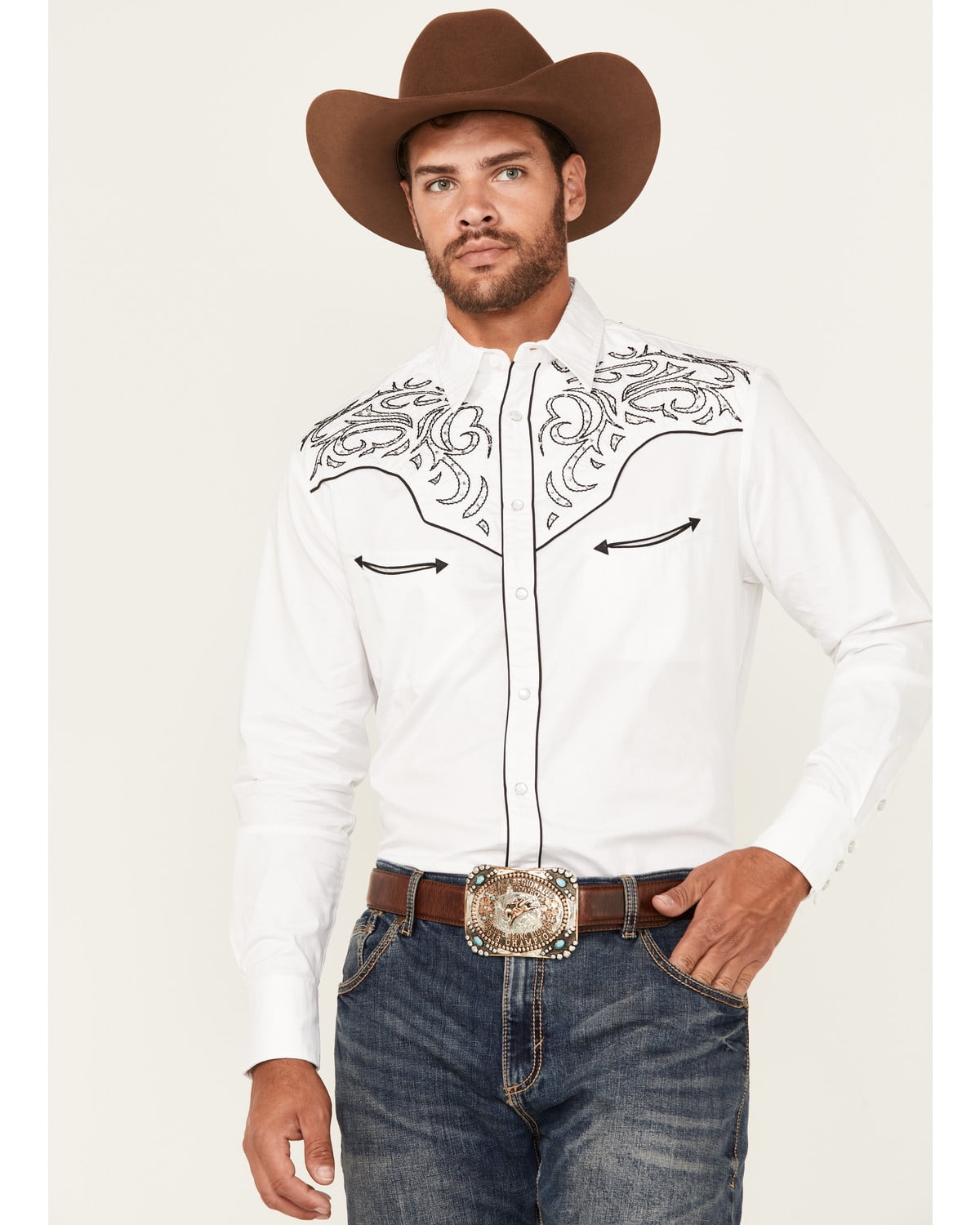 Rodeo Men's Clothing Embellished Yoke Long Sleeve Pearl Snap Western ...