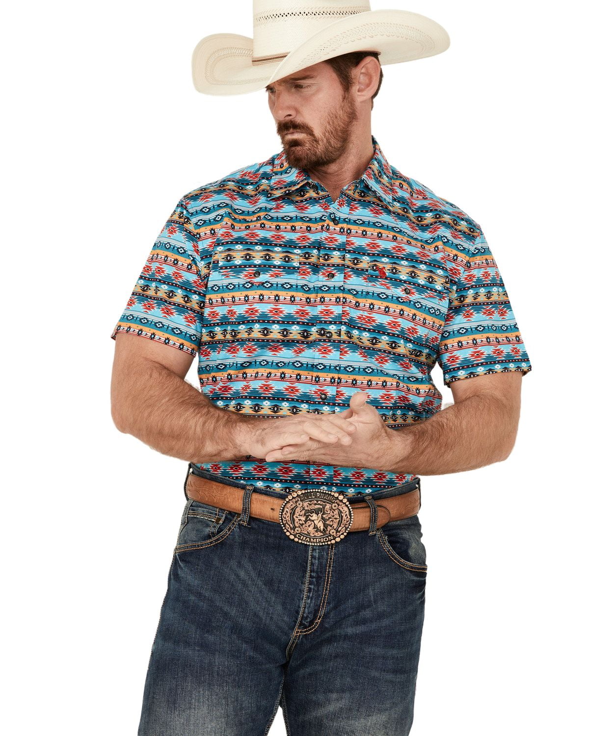 Rodeo Men's Clothing Southwestern Print Short Sleeve Snap Stretch ...