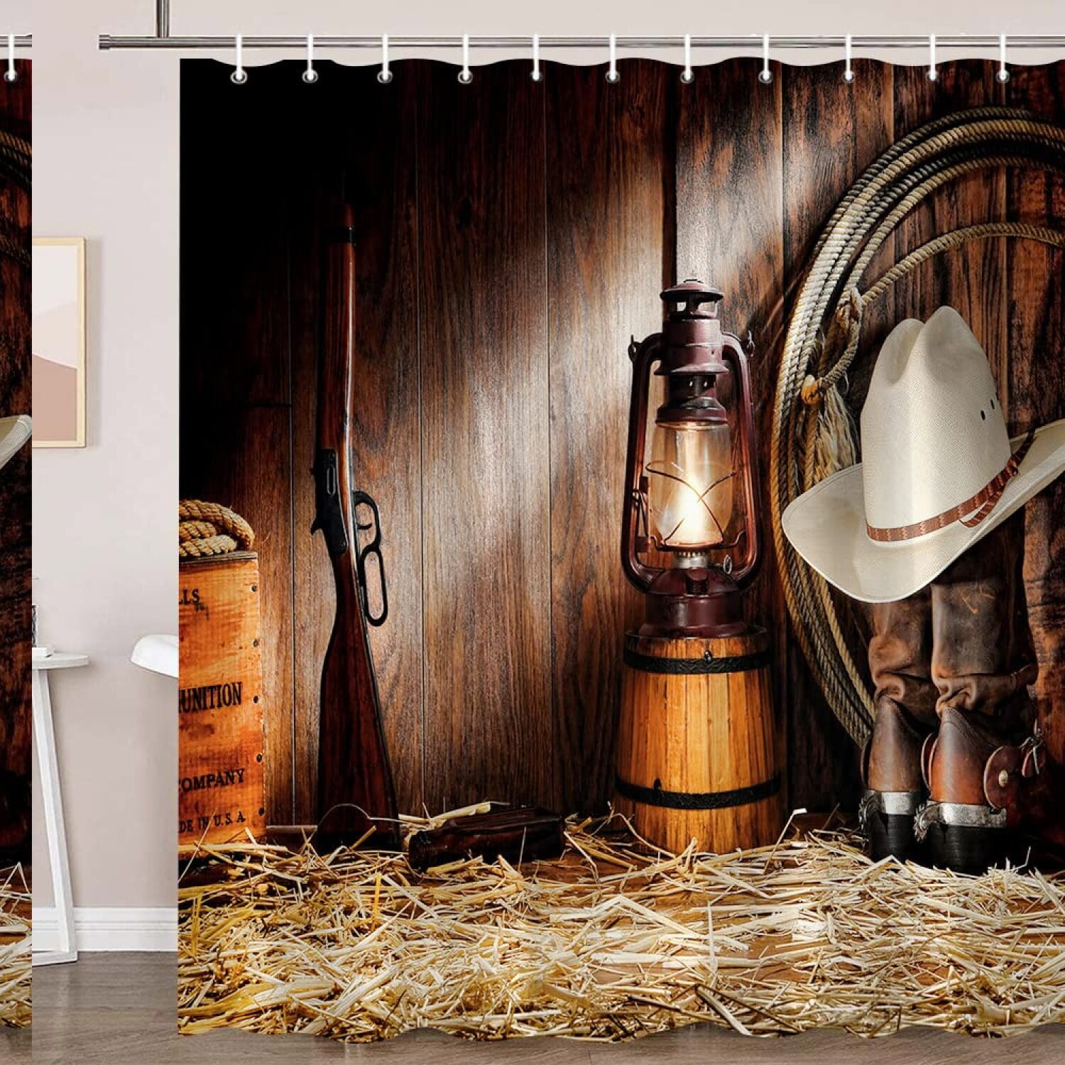 Rodeo Ranch Western Cowboy Shower Curtain Set - Rustic Barn Style with ...