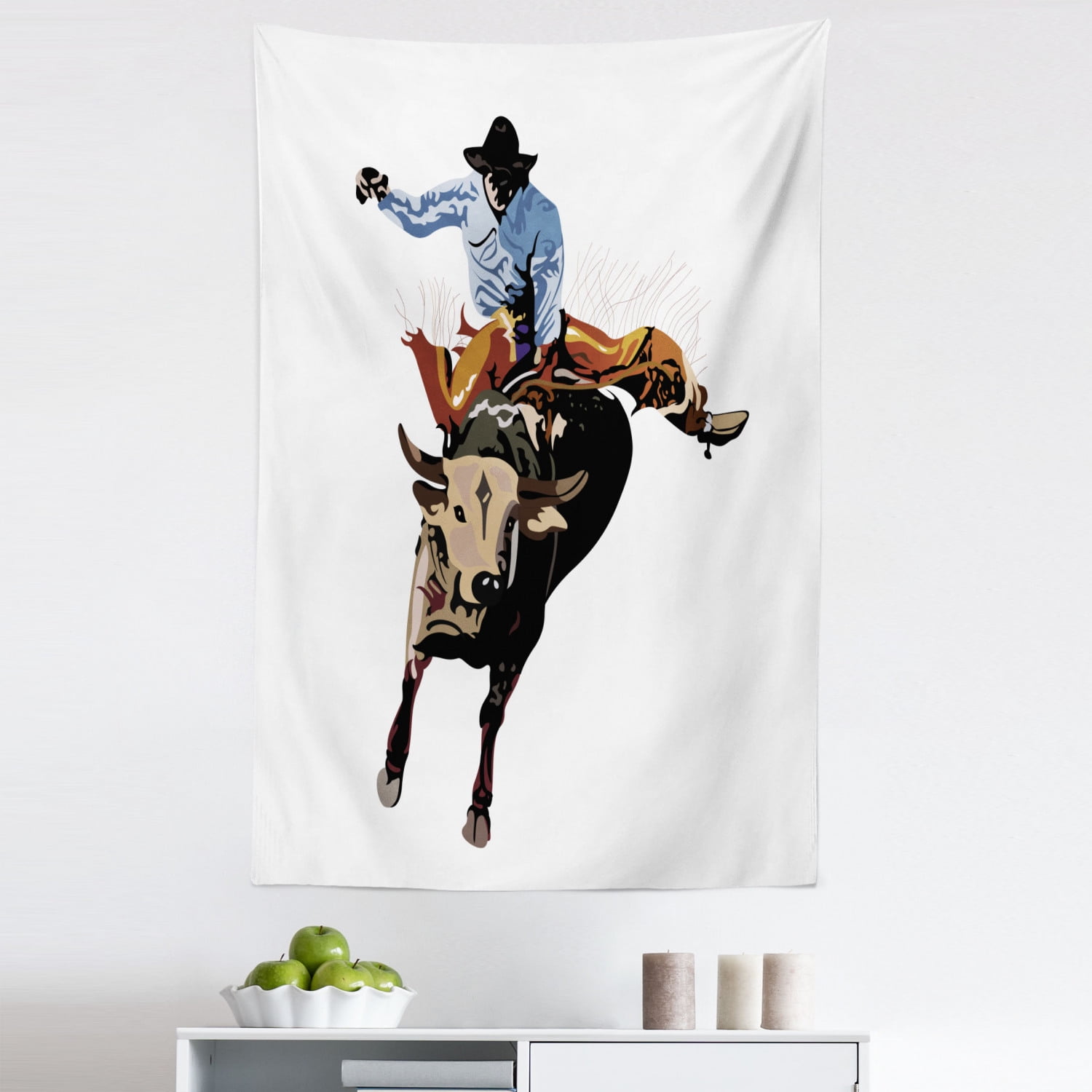 Rodeo Tapestry, Yea Haw Cowboy Bucking Bull Western Sports American ...