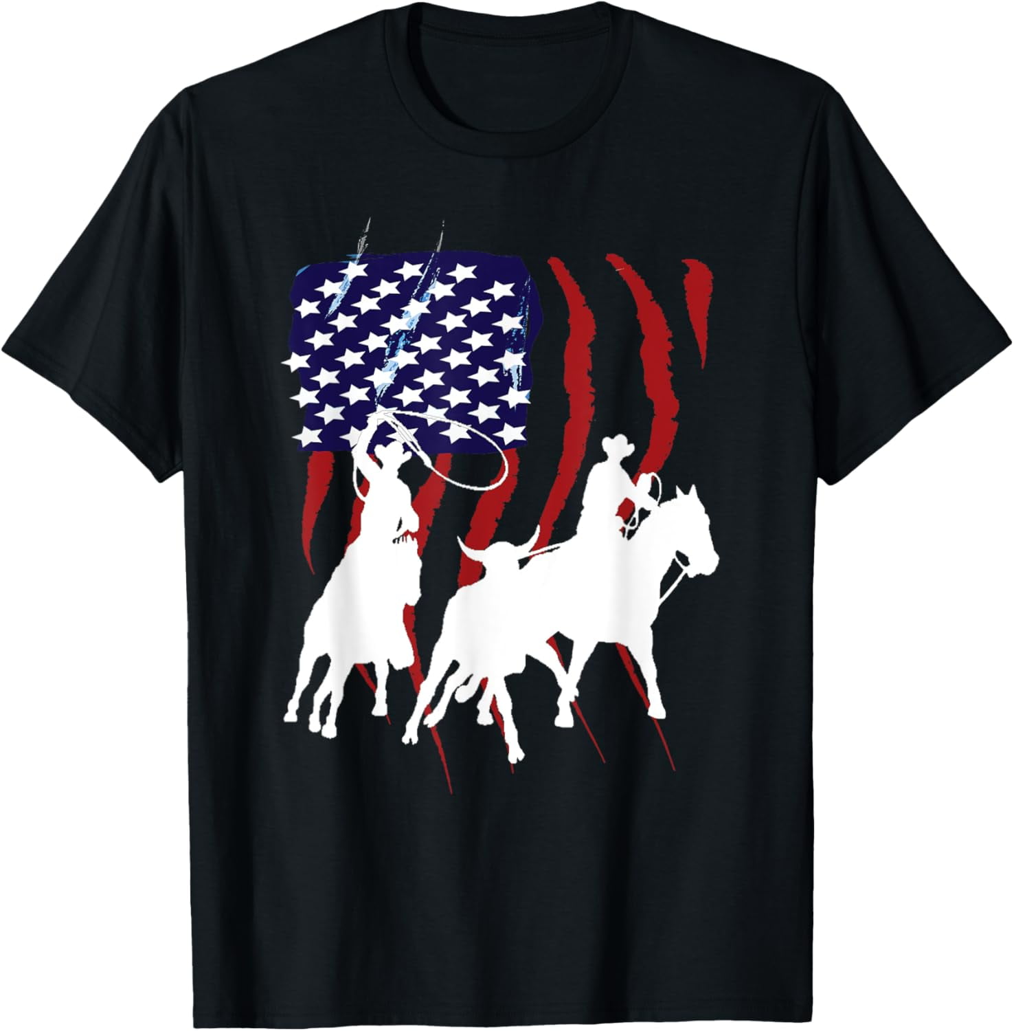 Rodeo Team Roping Distressed Grunge Cowboy American Flag T-Shirt men ...