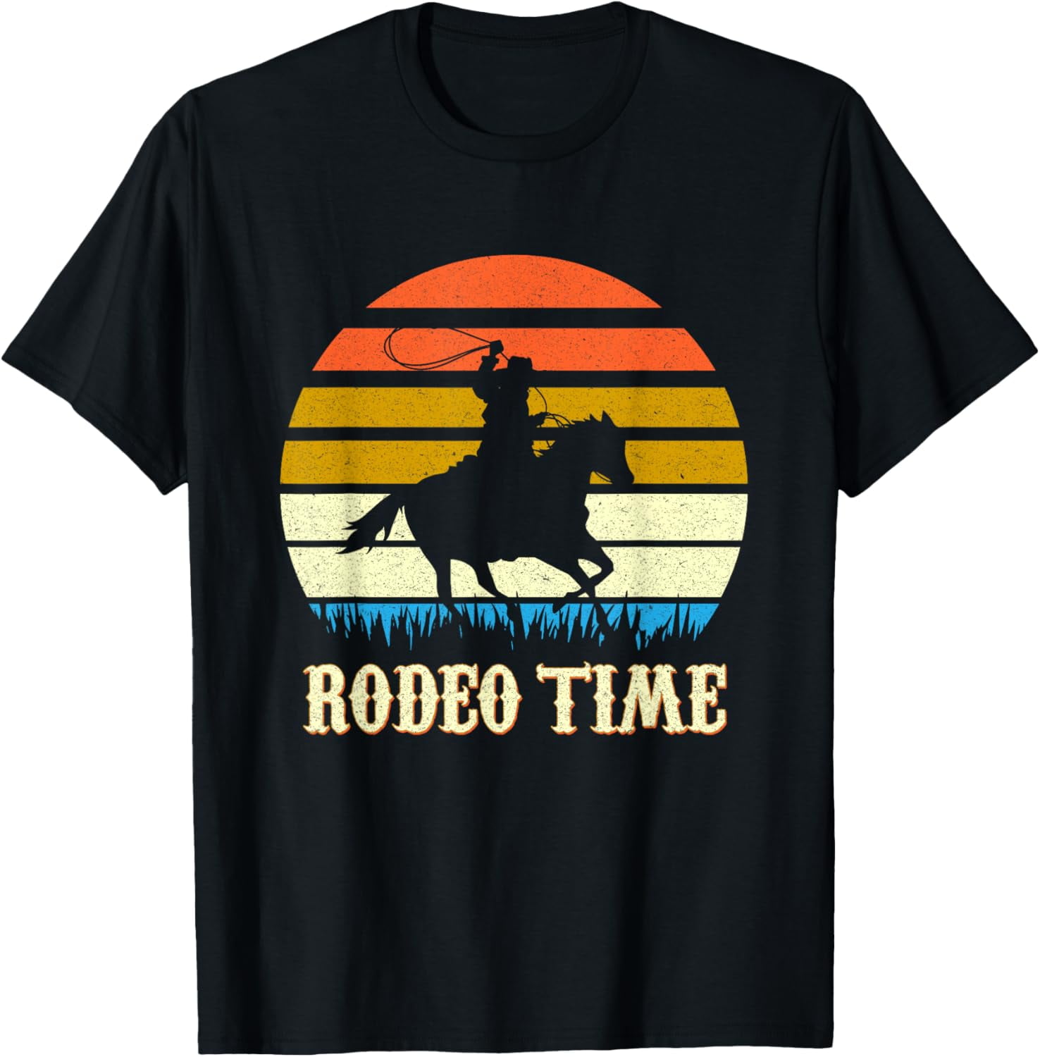 Rodeo Time Cowboy Horse Ranch lasso Retro Sunset Rodeo Time Funny ...