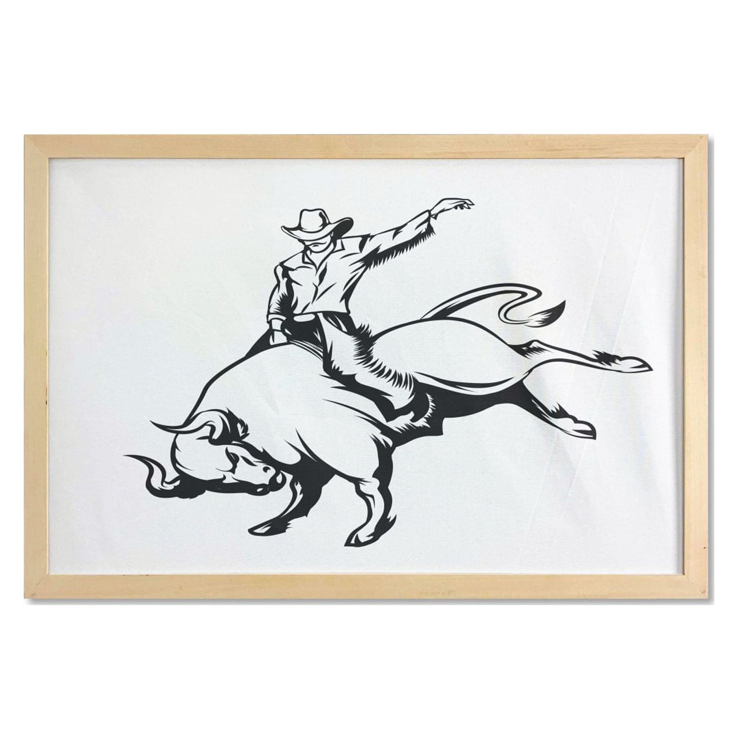 Rodeo Wall Art with Frame, Cowboy Riding a Wild Bull Minimalist ...
