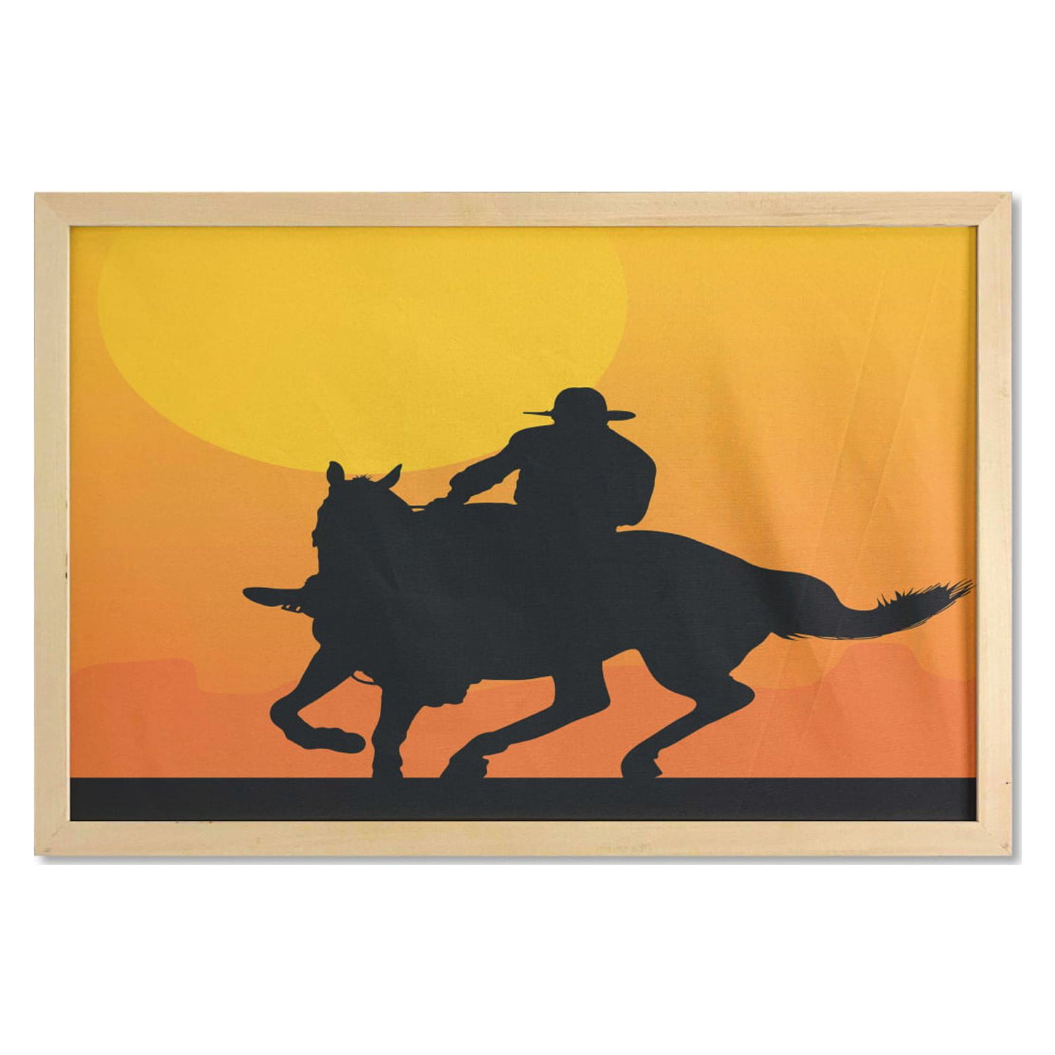 Rodeo Wall Art with Frame, Silhouette of a Rider Against Sunset ...