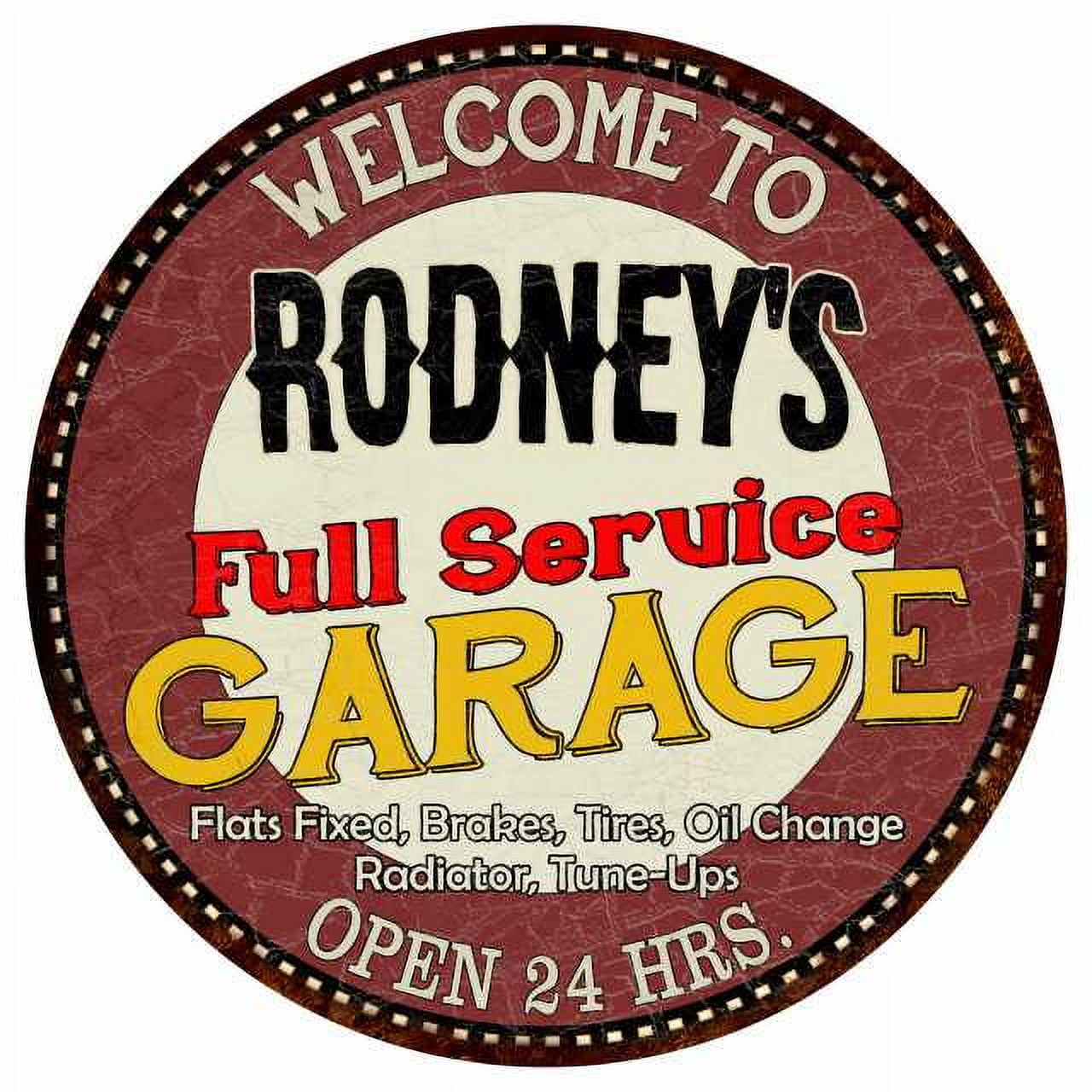 Rodney's Full Service Garage 14" Round Metal Sign Man Cave Decor ...