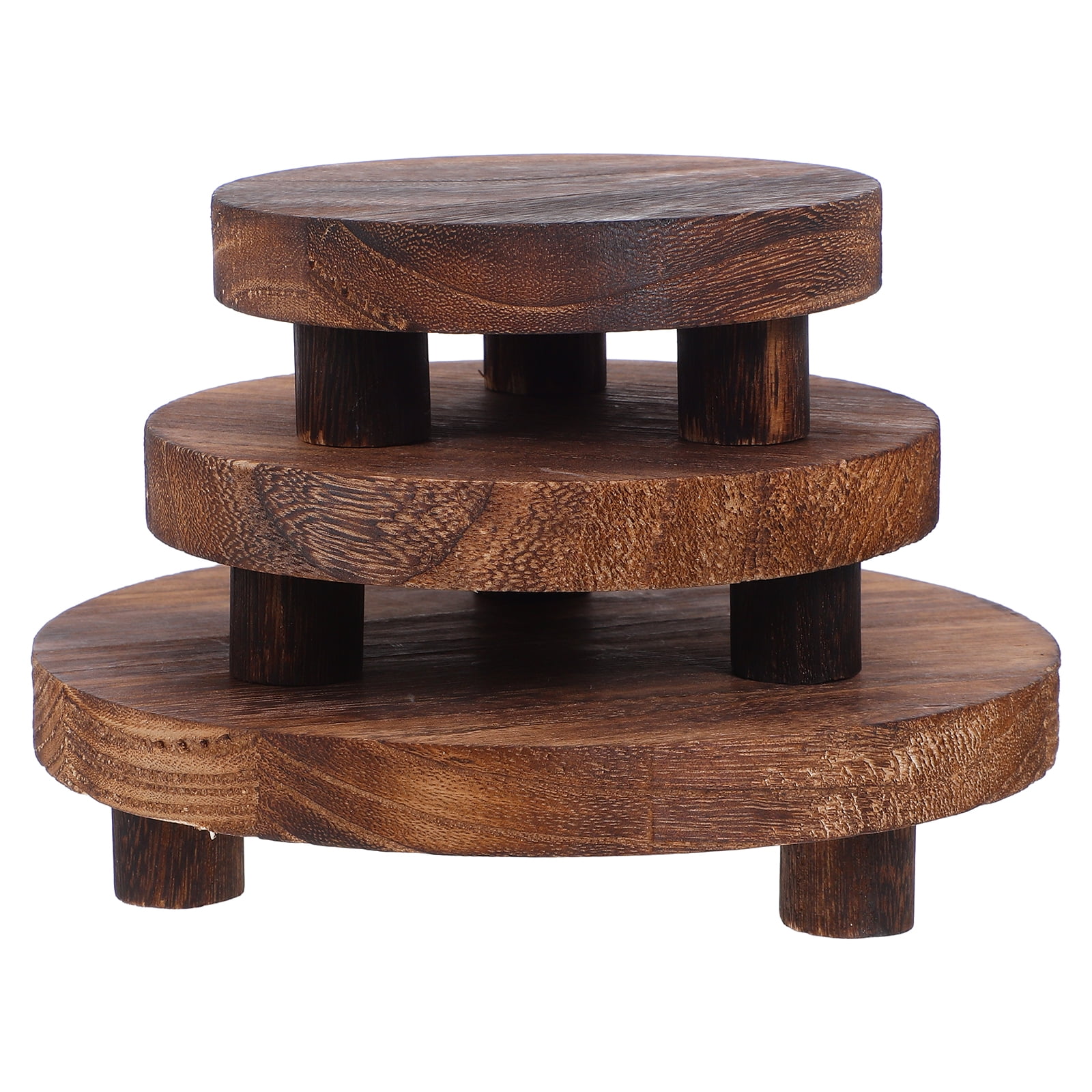 Rodshake 3pcs Small Wooden Plant Riser for Garden and Desk Round Plant ...