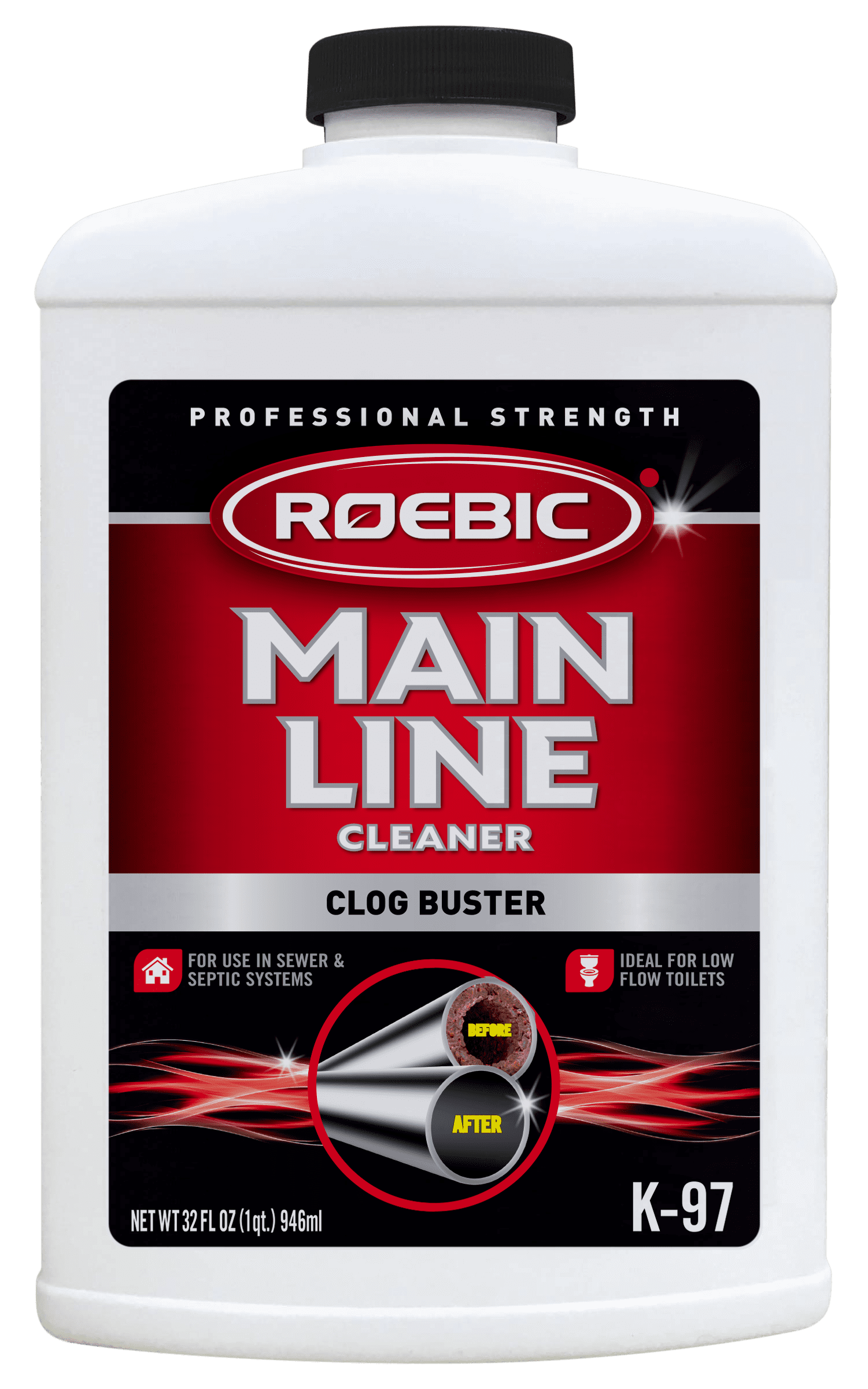 Roebic Liquid Main Line Drain Cleaner, 32 Fl Oz, Safe for Toilet, Sewer ...