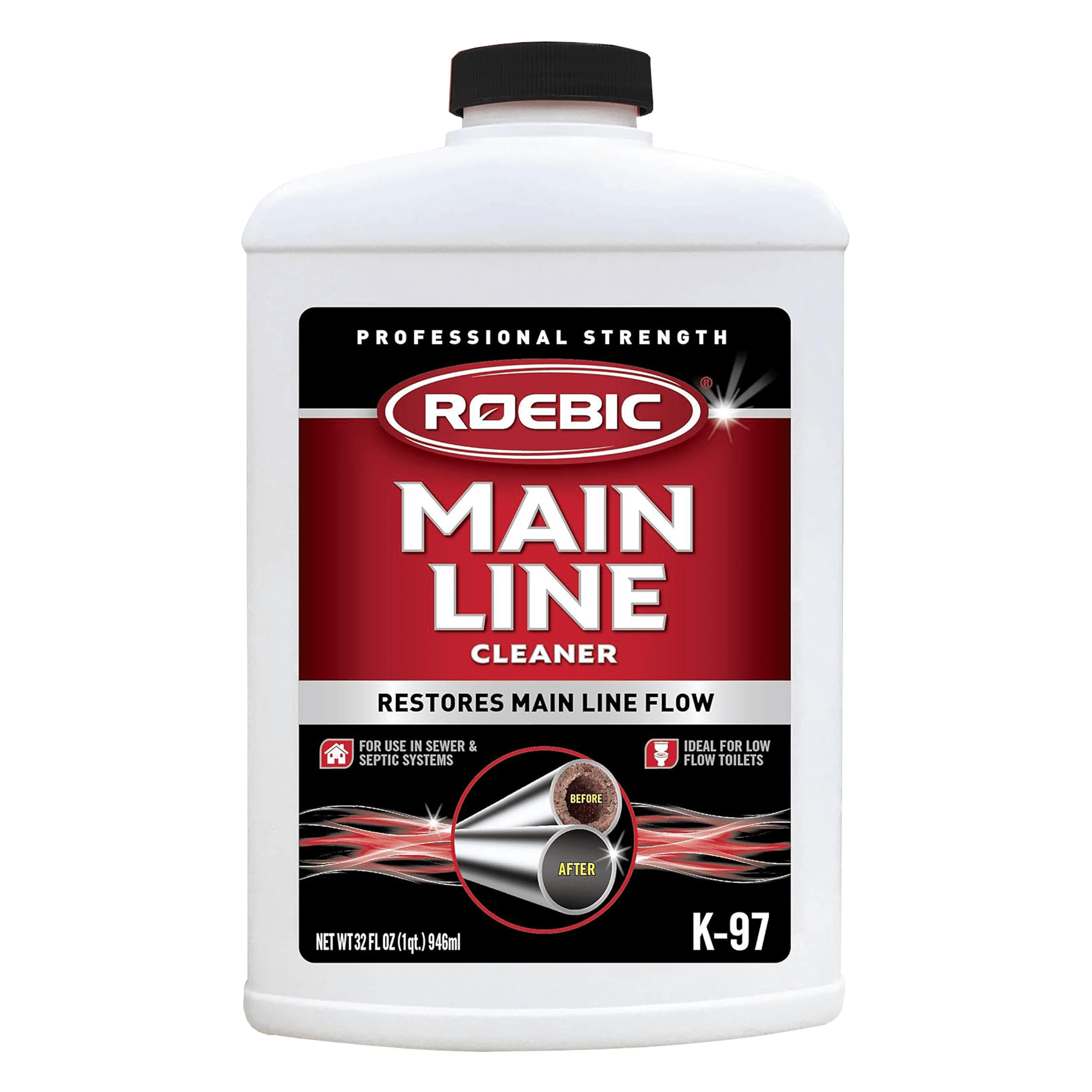 Roebic Liquid Main Line Drain Cleaner, 32 Fl Oz, Safe for Toilet, Sewer ...