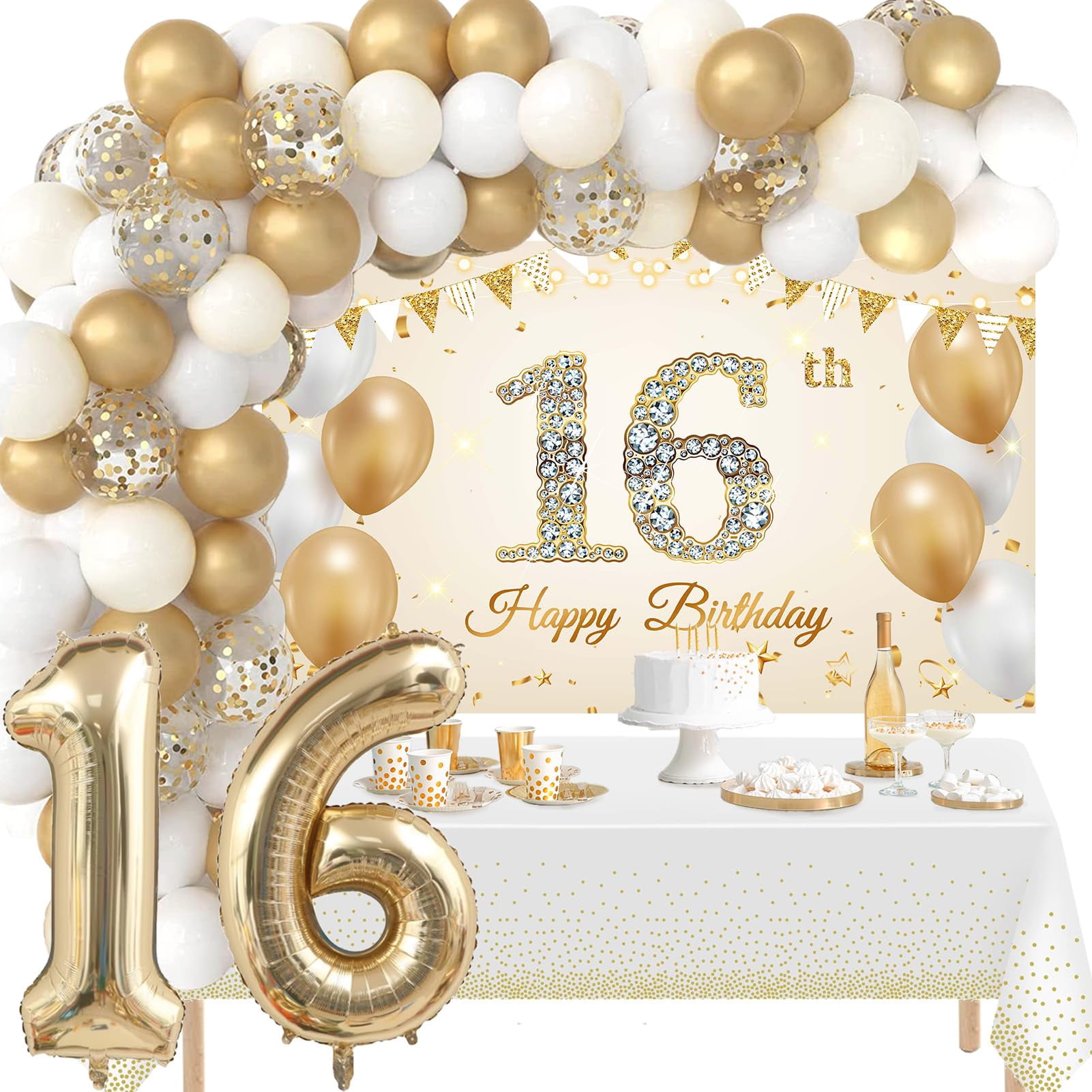 Roetyce 16th Birthday Decorations for Girls Boys, Gold 16th Birthday ...