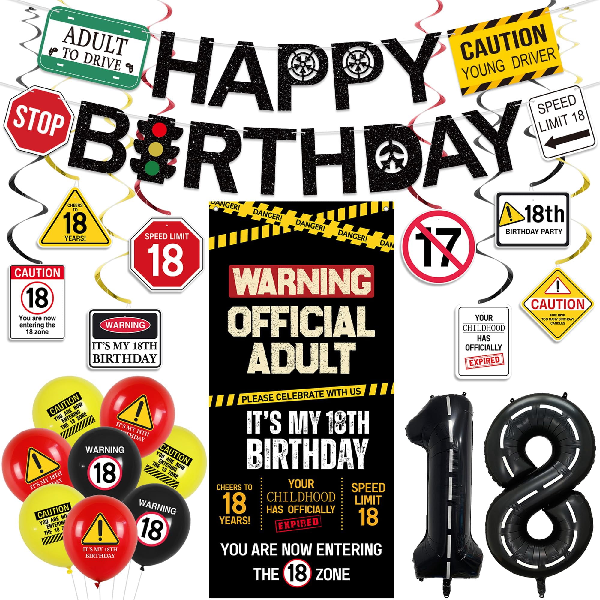 Roetyce 18th Birthday Decorations for Boys AFN1Girls, Caution Logos ...