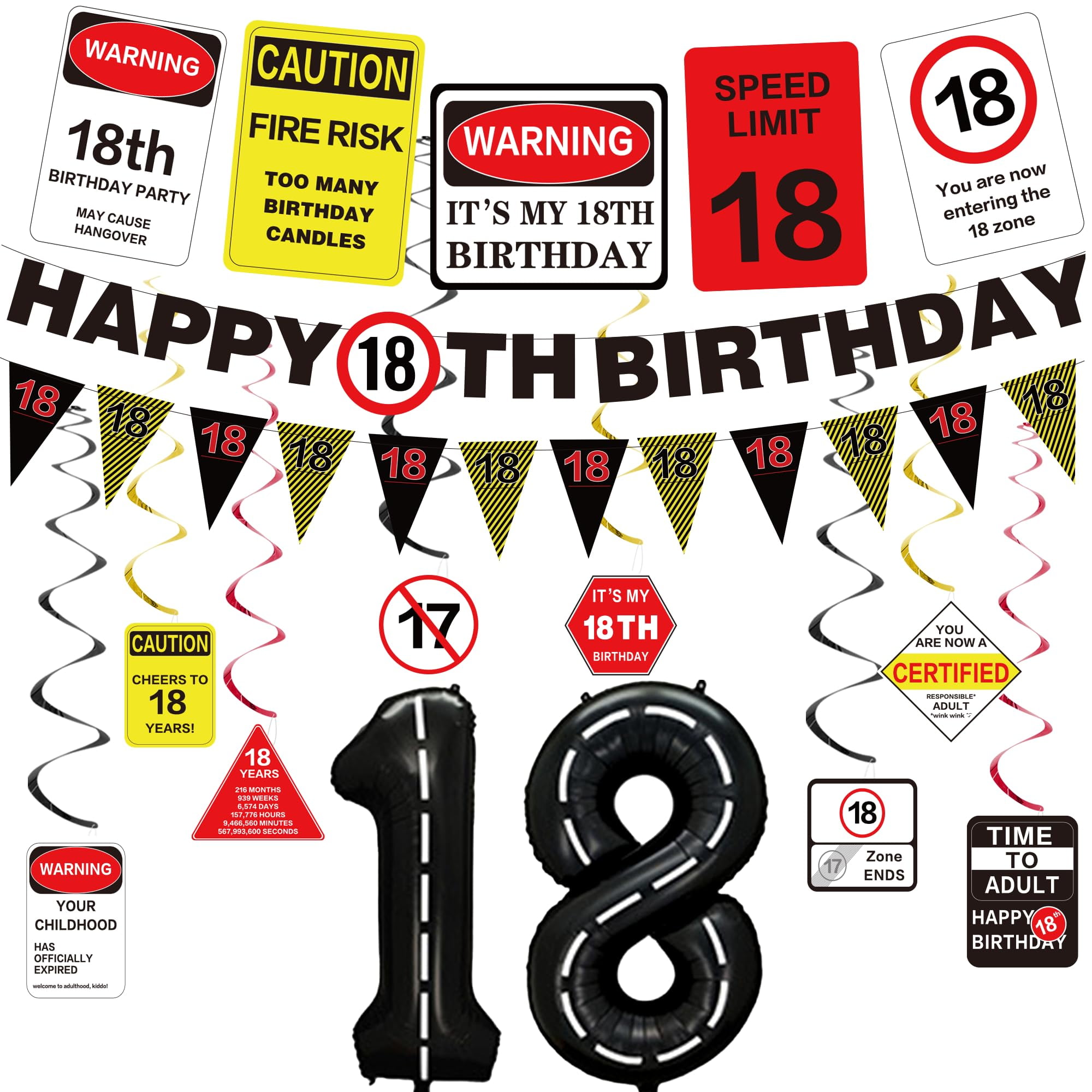 Roetyce 18th Birthday Decorations for Girls Boys, MHD1Caution Happy ...