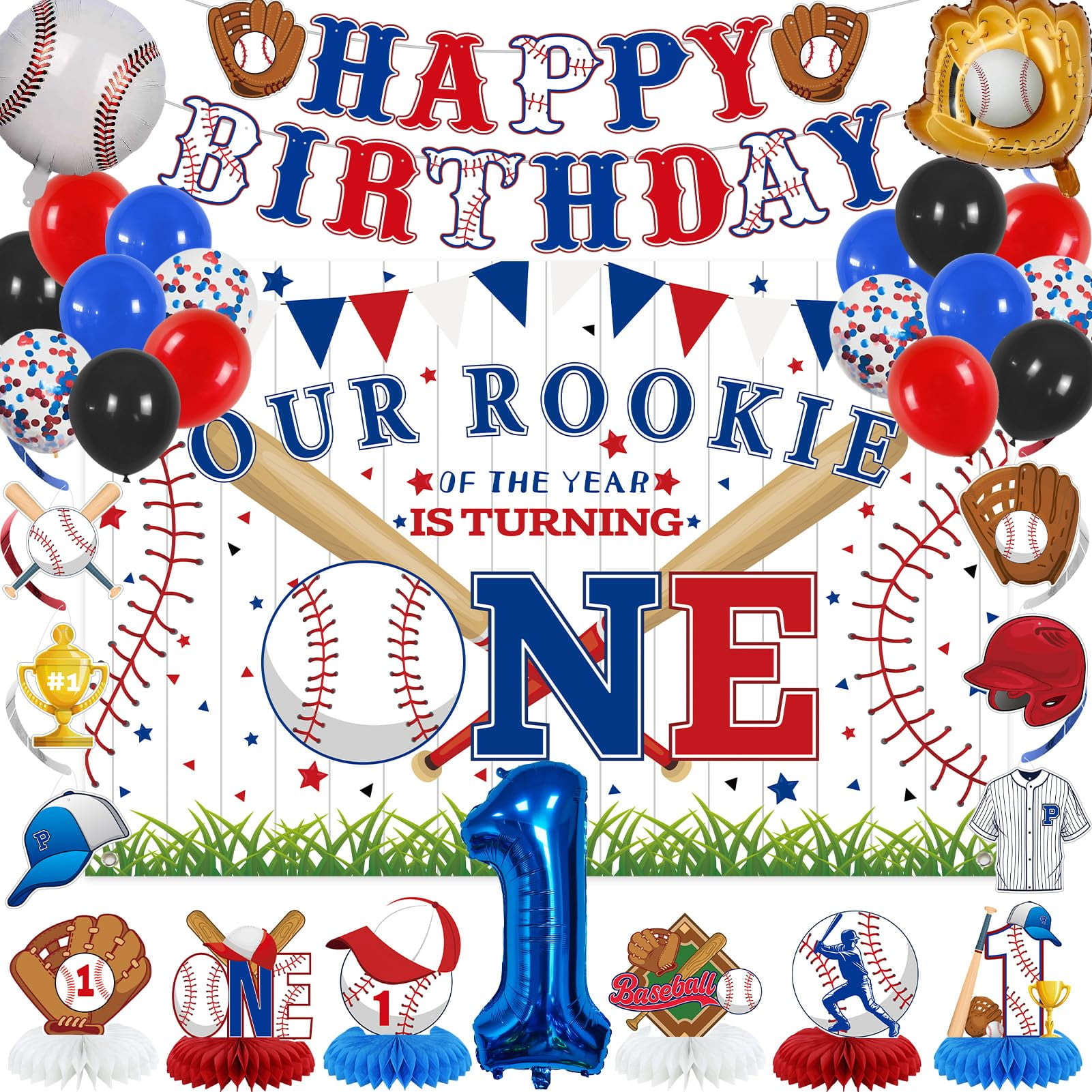 Roetyce Baseball 1st Birthday Party Decorations, 33PCS Baseball First ...